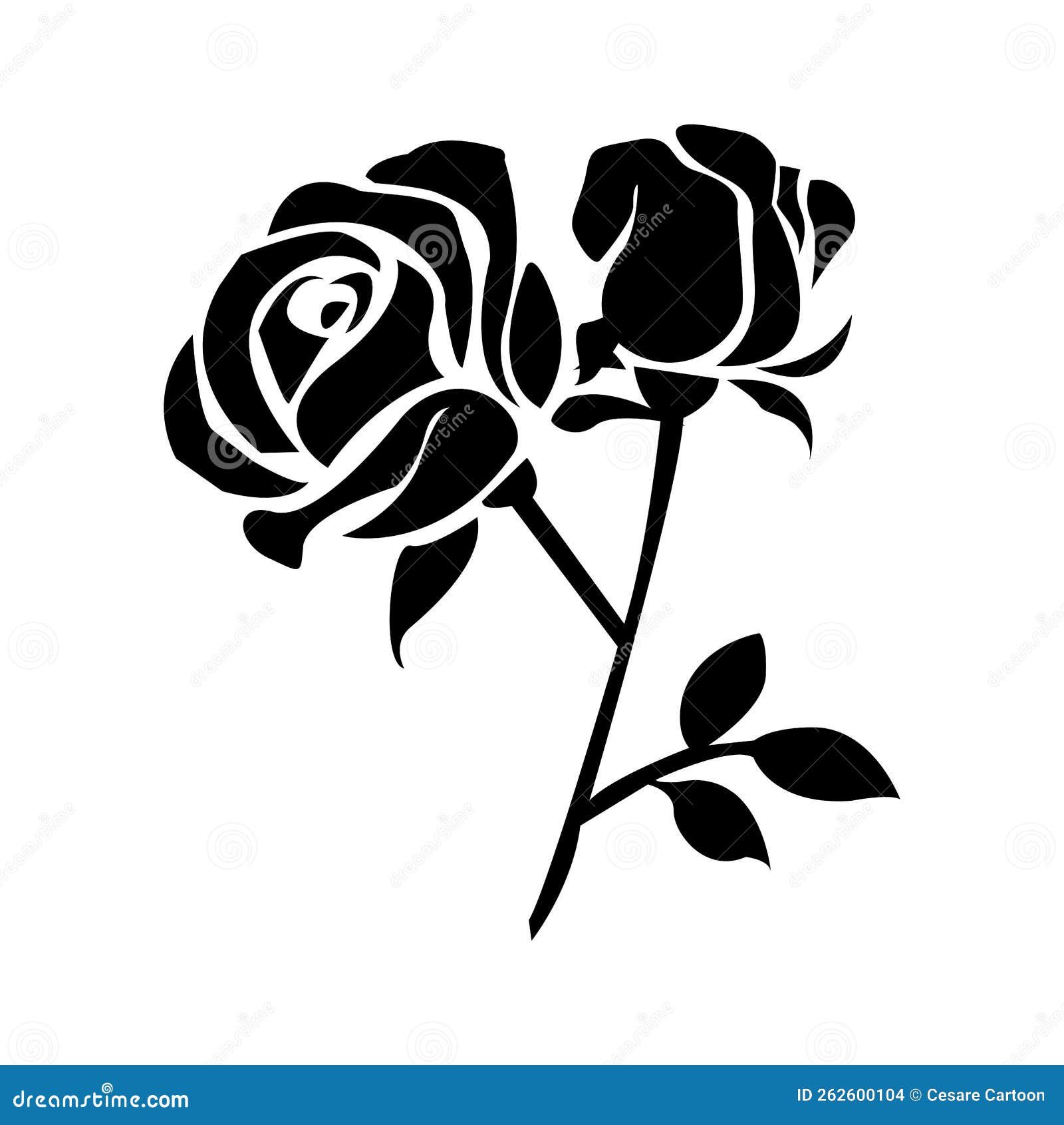 Flat black rose stock vector. Illustration of nature - 262600104