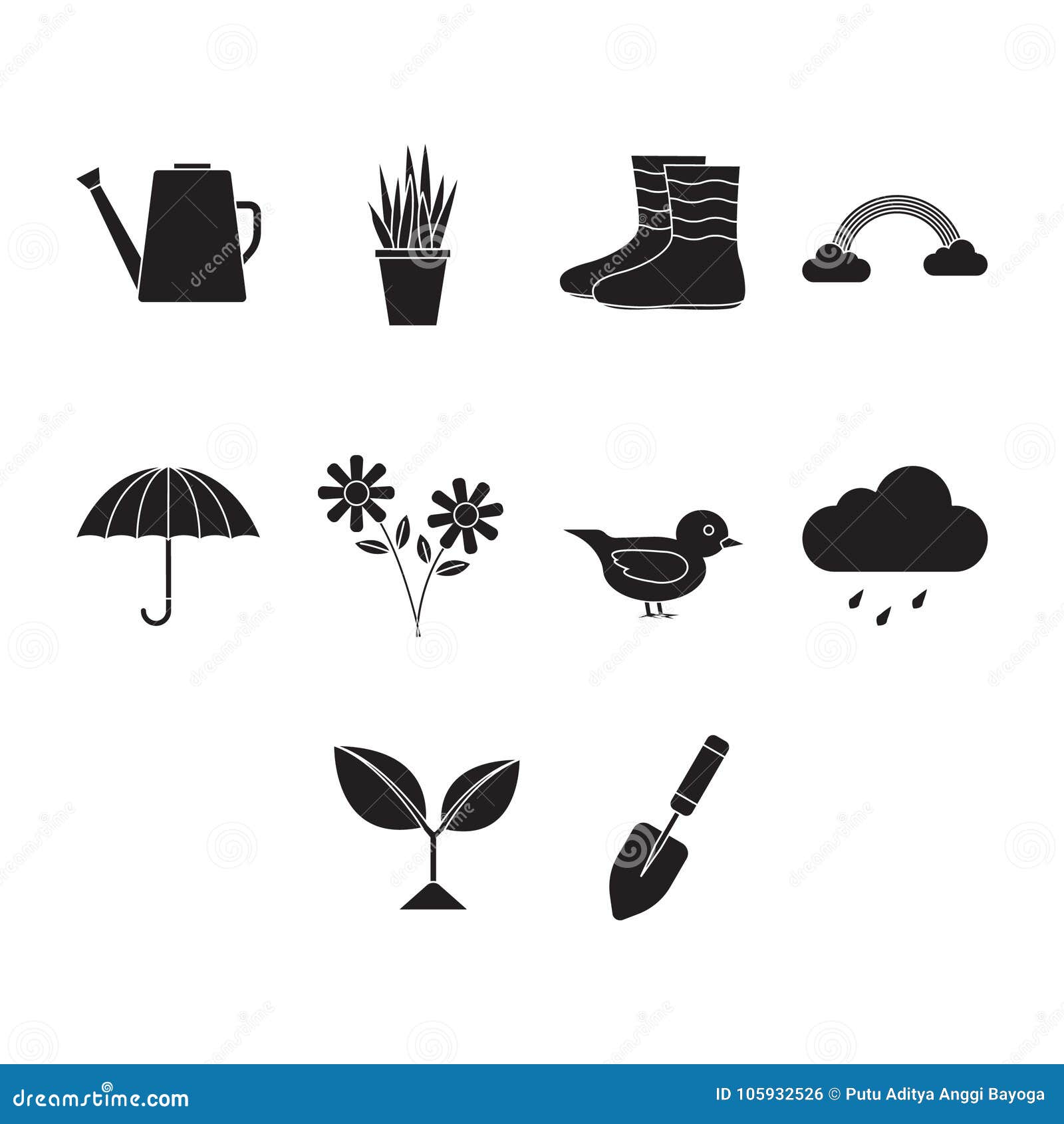 Flat Black Spring Season Icon Set Stock Vector - Illustration of ...