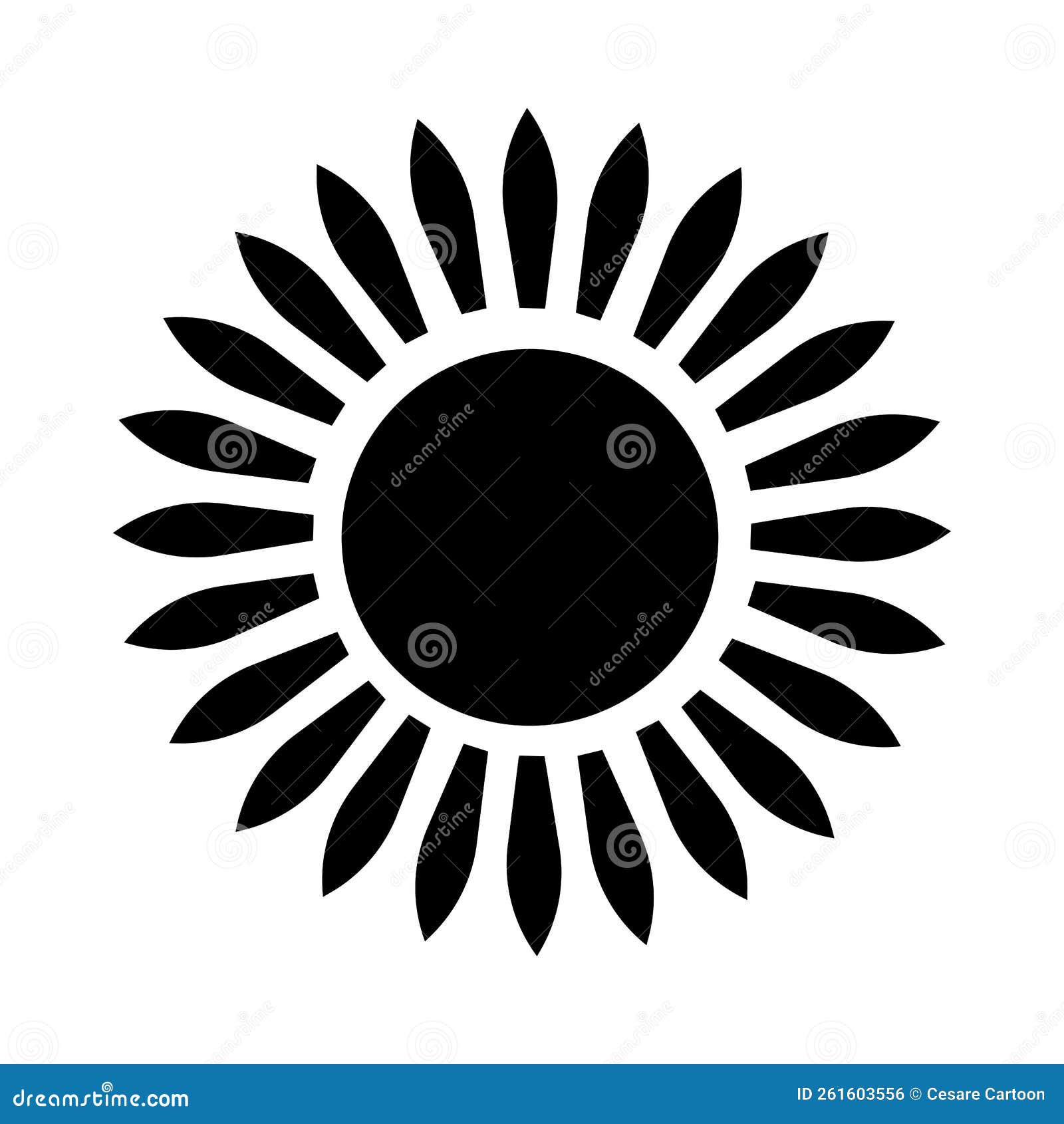 Flat black sun icon stock vector. Illustration of flat - 261603556