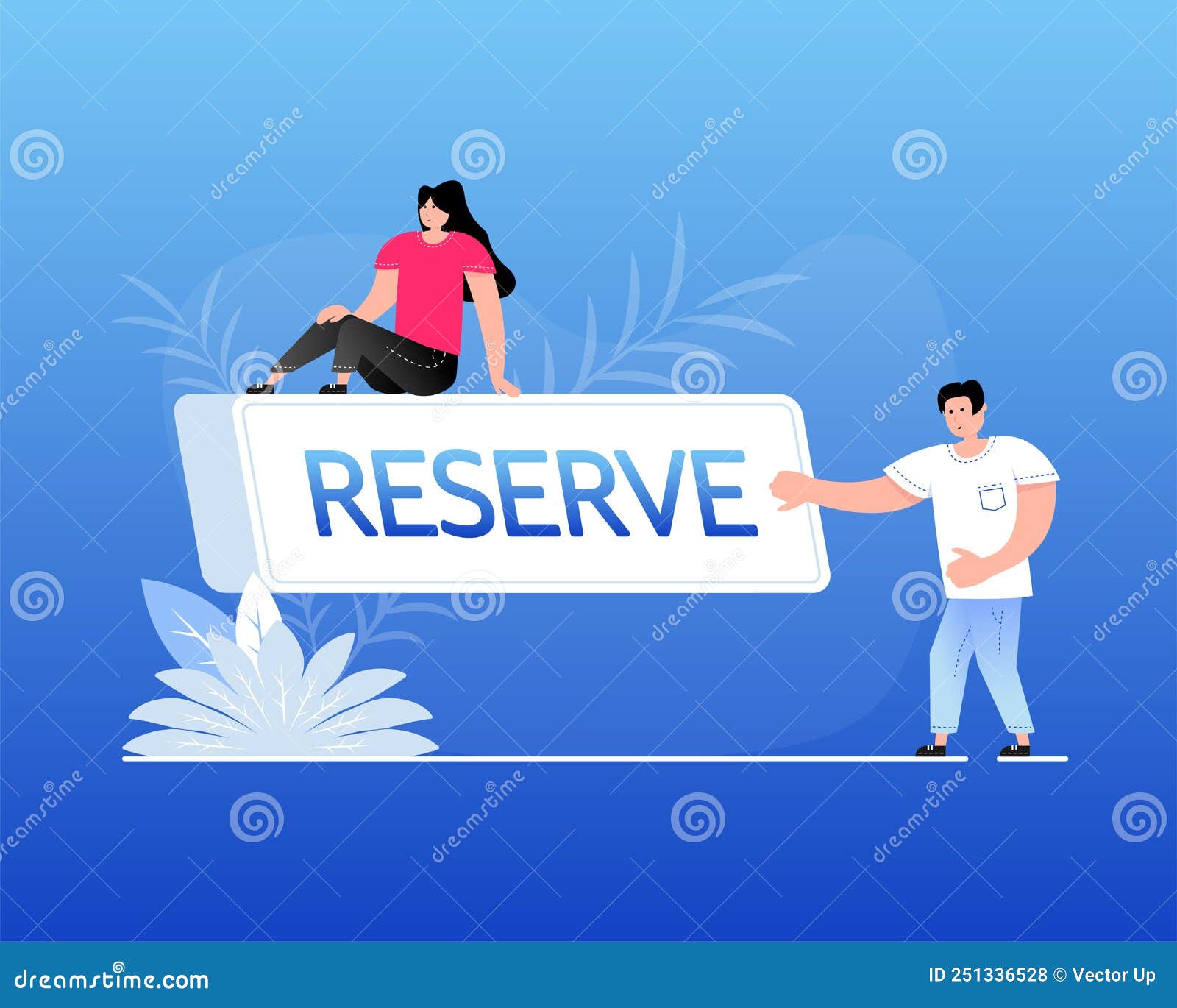 Flat Blue Button Reserve on White Backdrop. Flat People. Vector Graphic ...