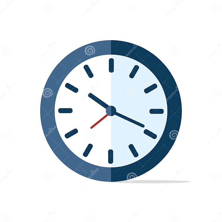Flat Blue Clock Icon on White Background Stock Vector - Illustration of ...