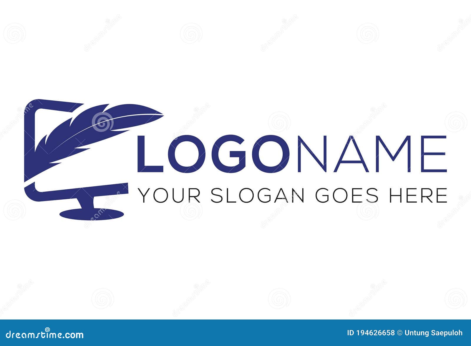 Blue Feather Abstract Computer Screen Logo Design Stock Vector ...