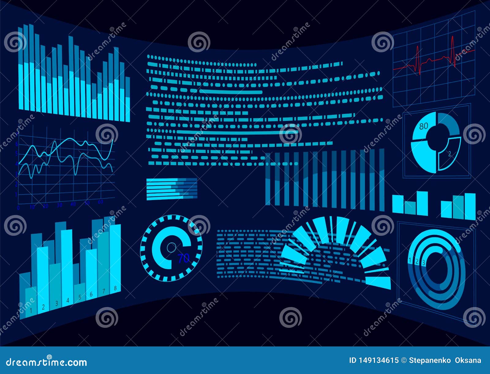 Flat Blue HUD Virtual Dashboard Display. User Interface Touch Screen ...