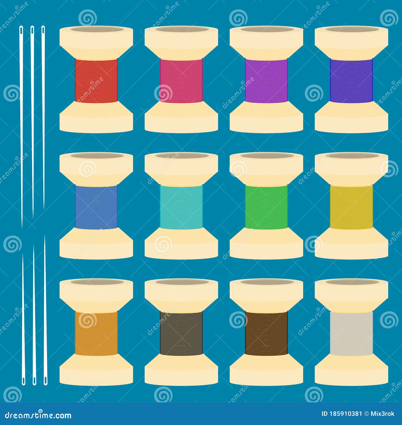 Flat Bobbin Set with Needle Thread. Vector Illustration Stock Vector ...