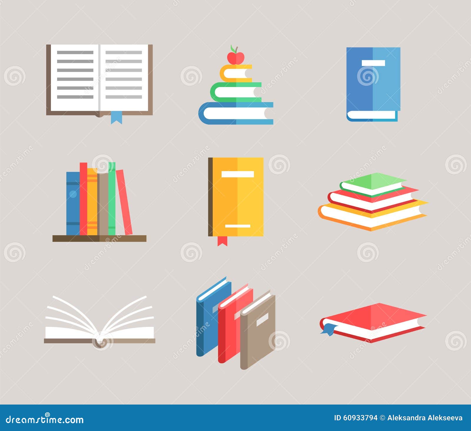 Flat Book Symbols Vector Set Stock Vector - Illustration of dictionary ...