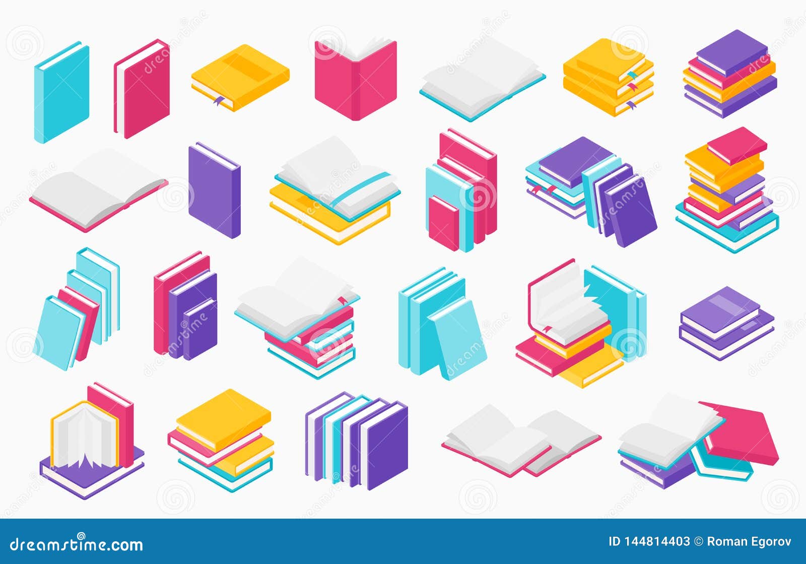 Flat Books Icons. Stack of Open and Close Books, Magazines Textbooks ...