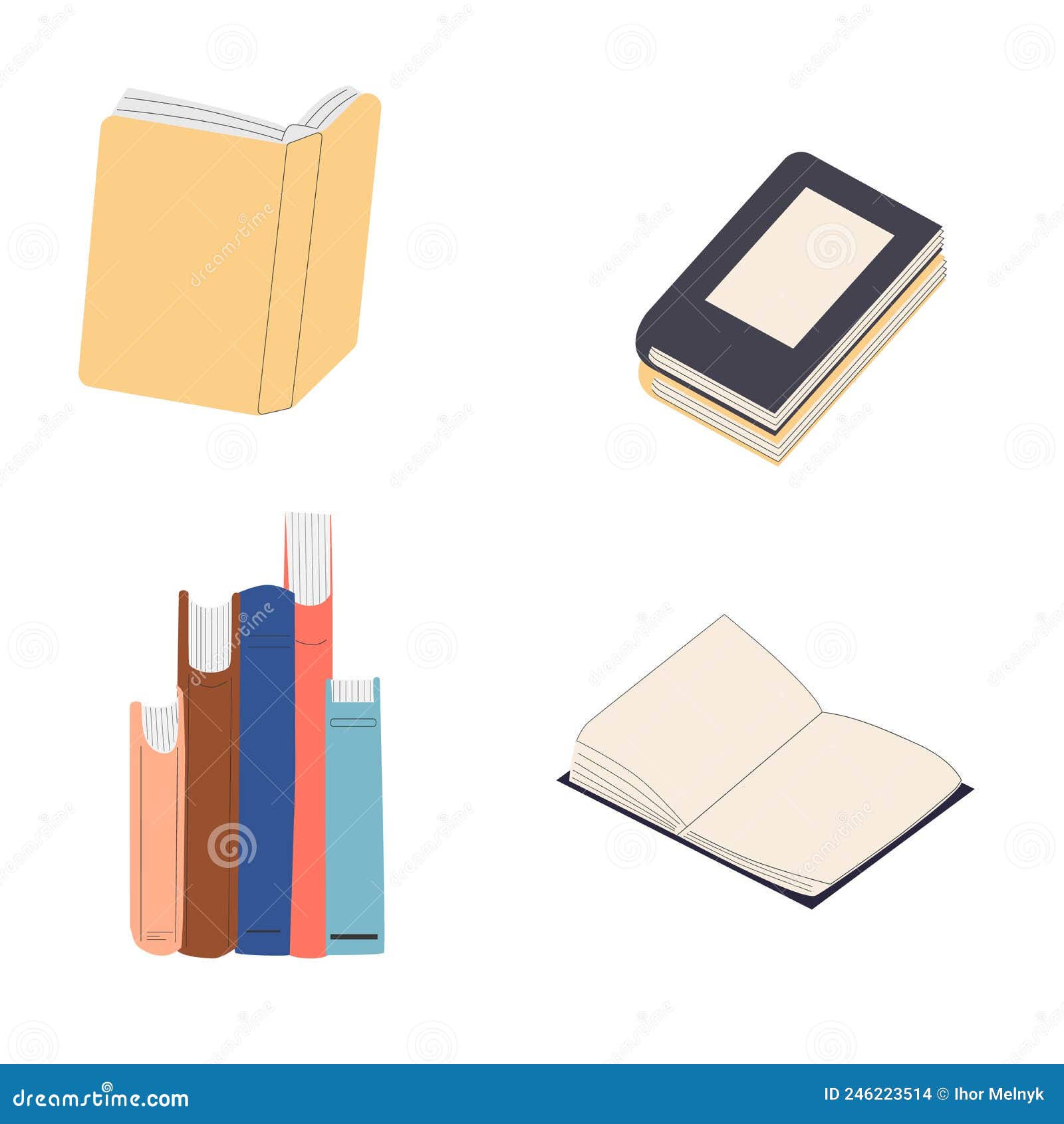 Flat books set stock vector. Illustration of bookshop - 246223514