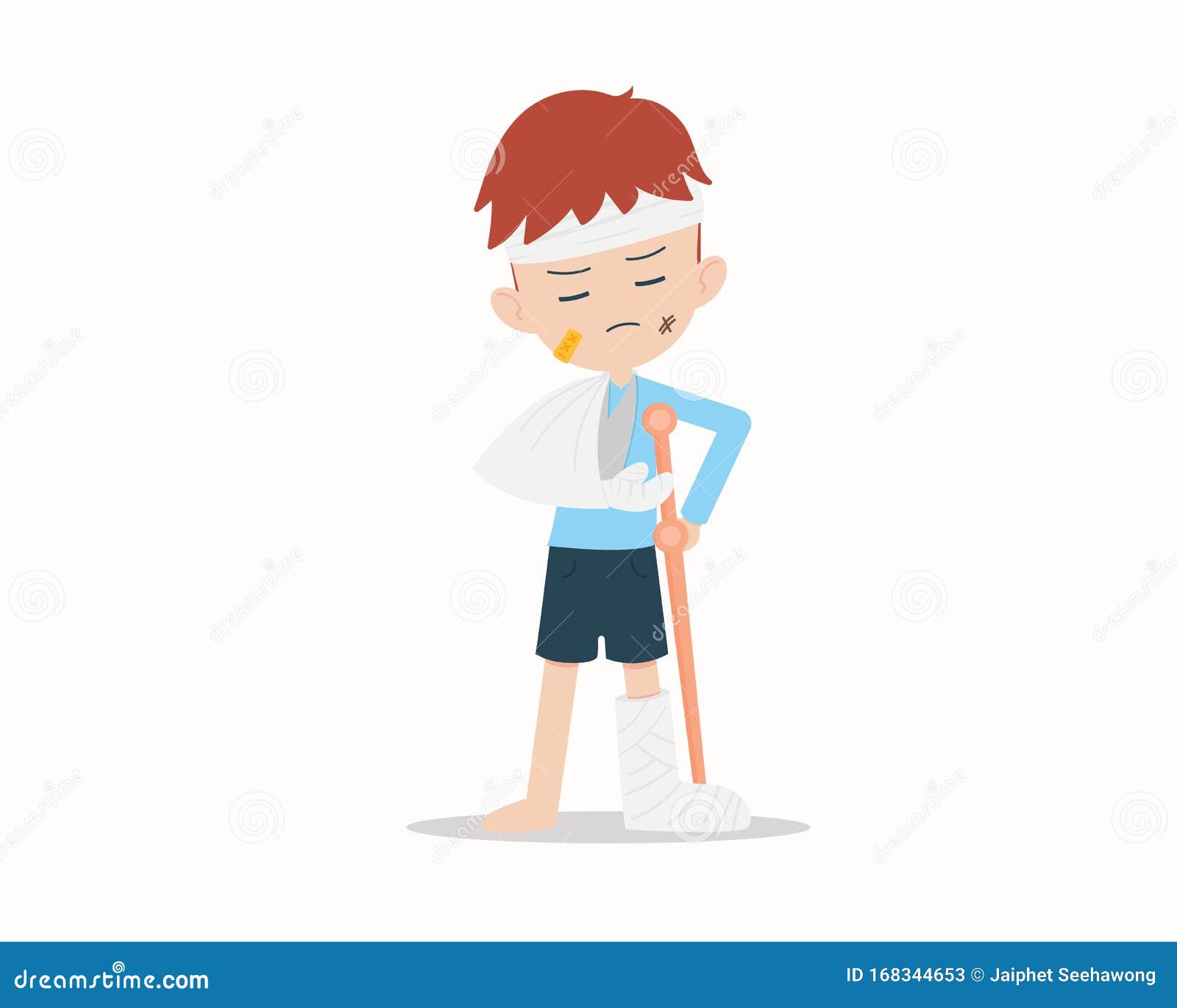 Injured Man With Broken Leg And Hand Communicate With Doctor. Character ...