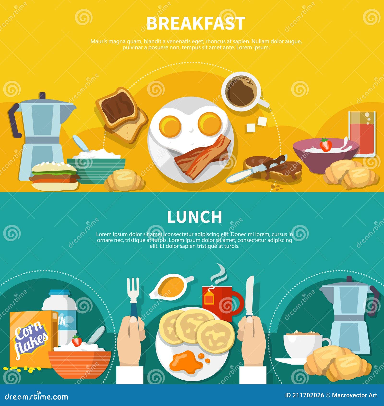 Flat Breakfast Banners Set stock vector. Illustration of delicious ...