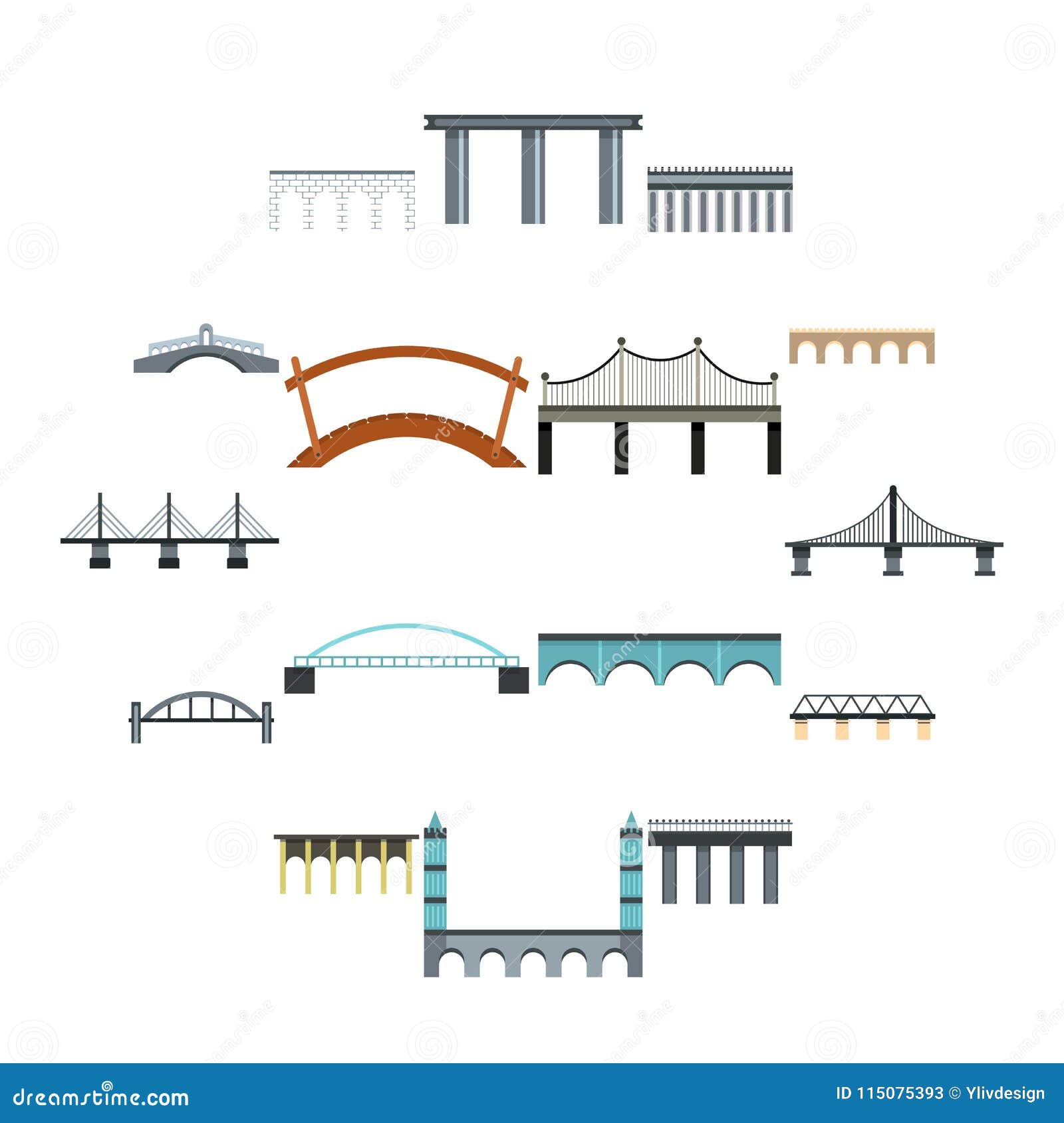 Bridge Icons Set, Flat Style Stock Vector - Illustration of arch ...