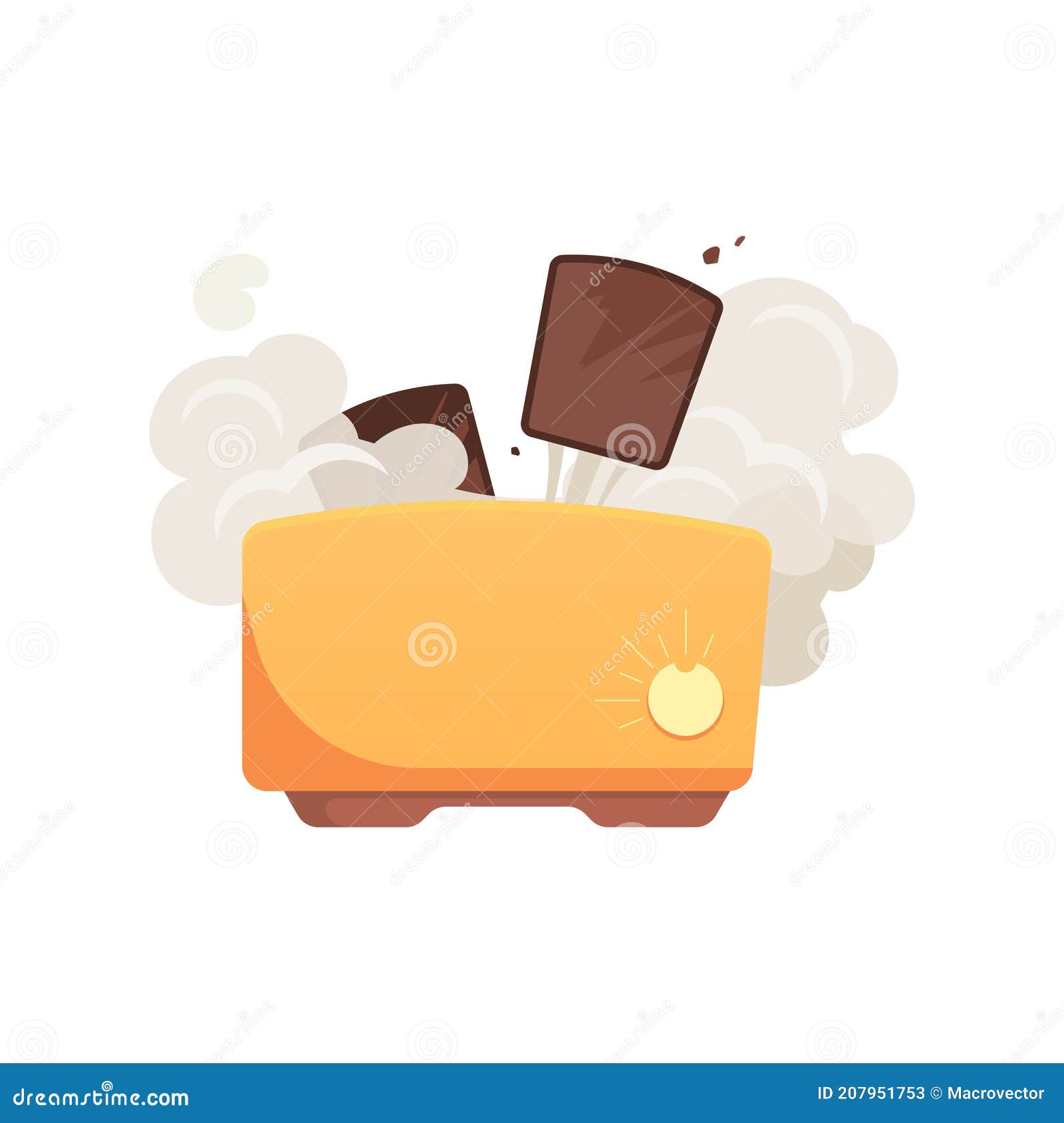 Broken Toaster With Steam, Fire And Burnt Bread Isolated On White Background. Destroyed Kitchen ...