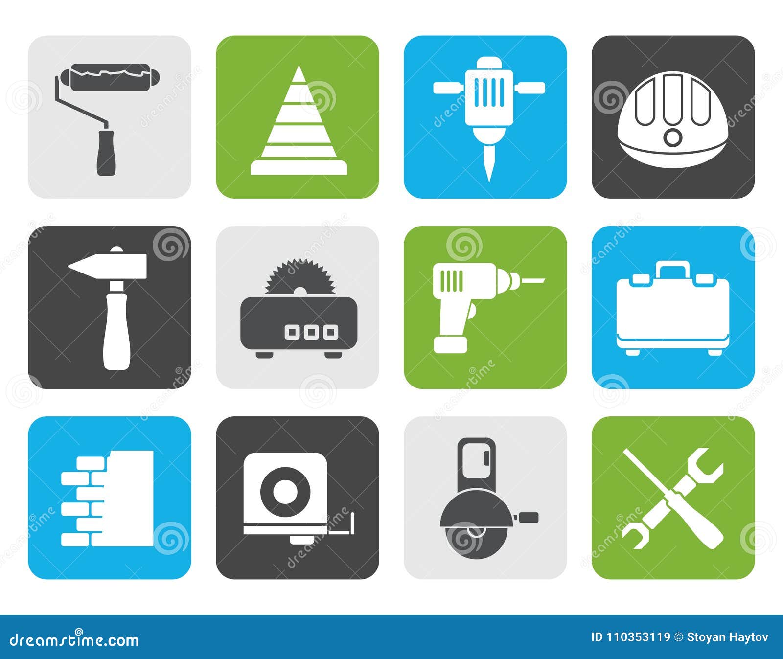 Flat Building and Construction Tools Icons Stock Vector - Illustration ...