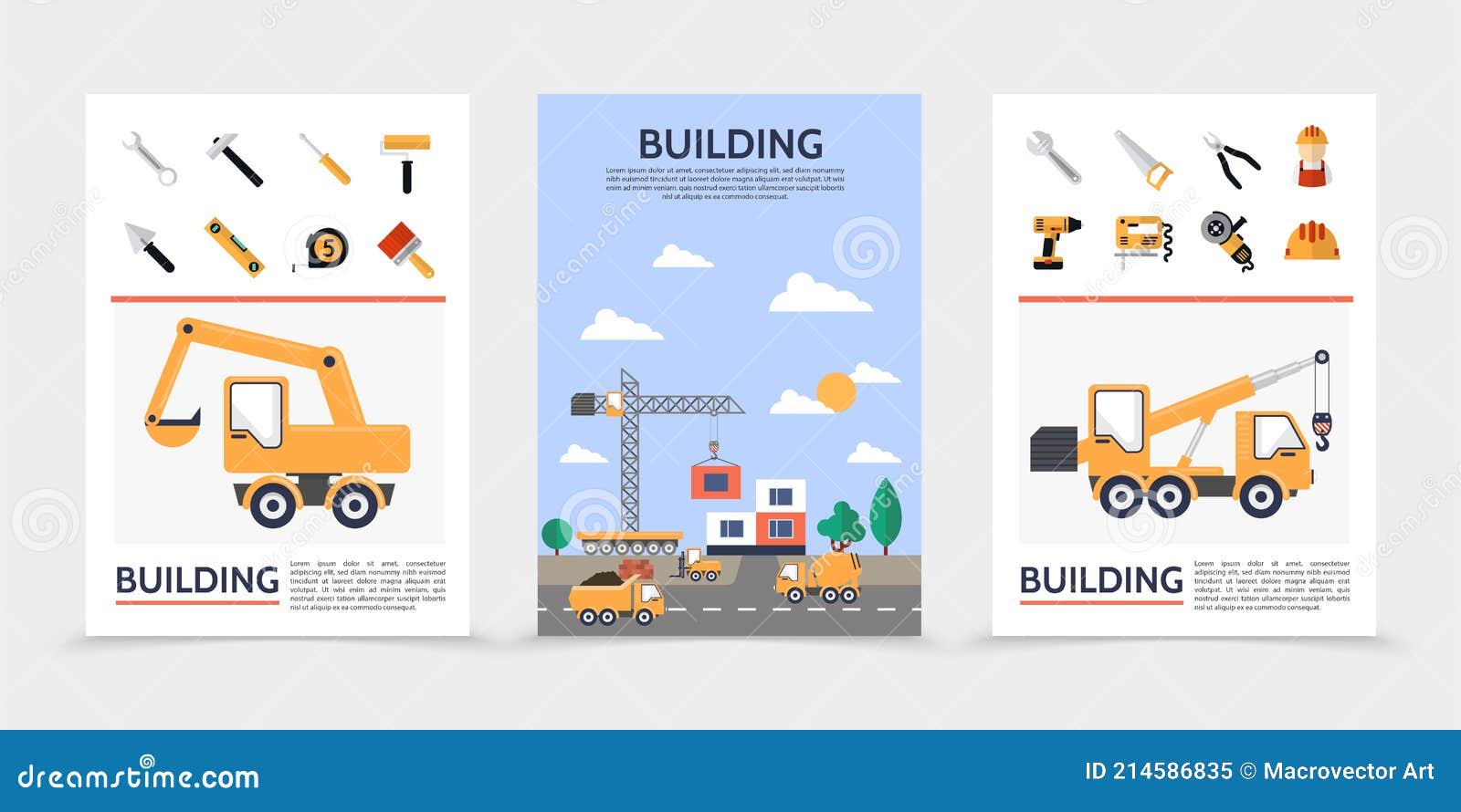 Flat Building Industry Posters Stock Vector - Illustration of ...