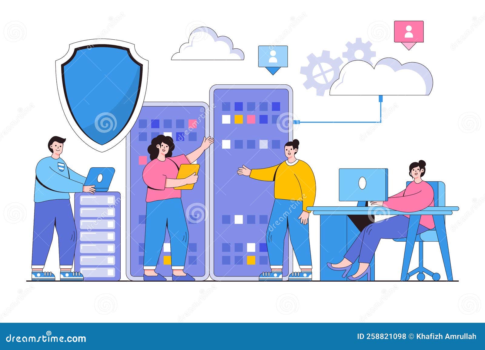 Flat Business Datacenter Technology, Developer Technician Team Working ...