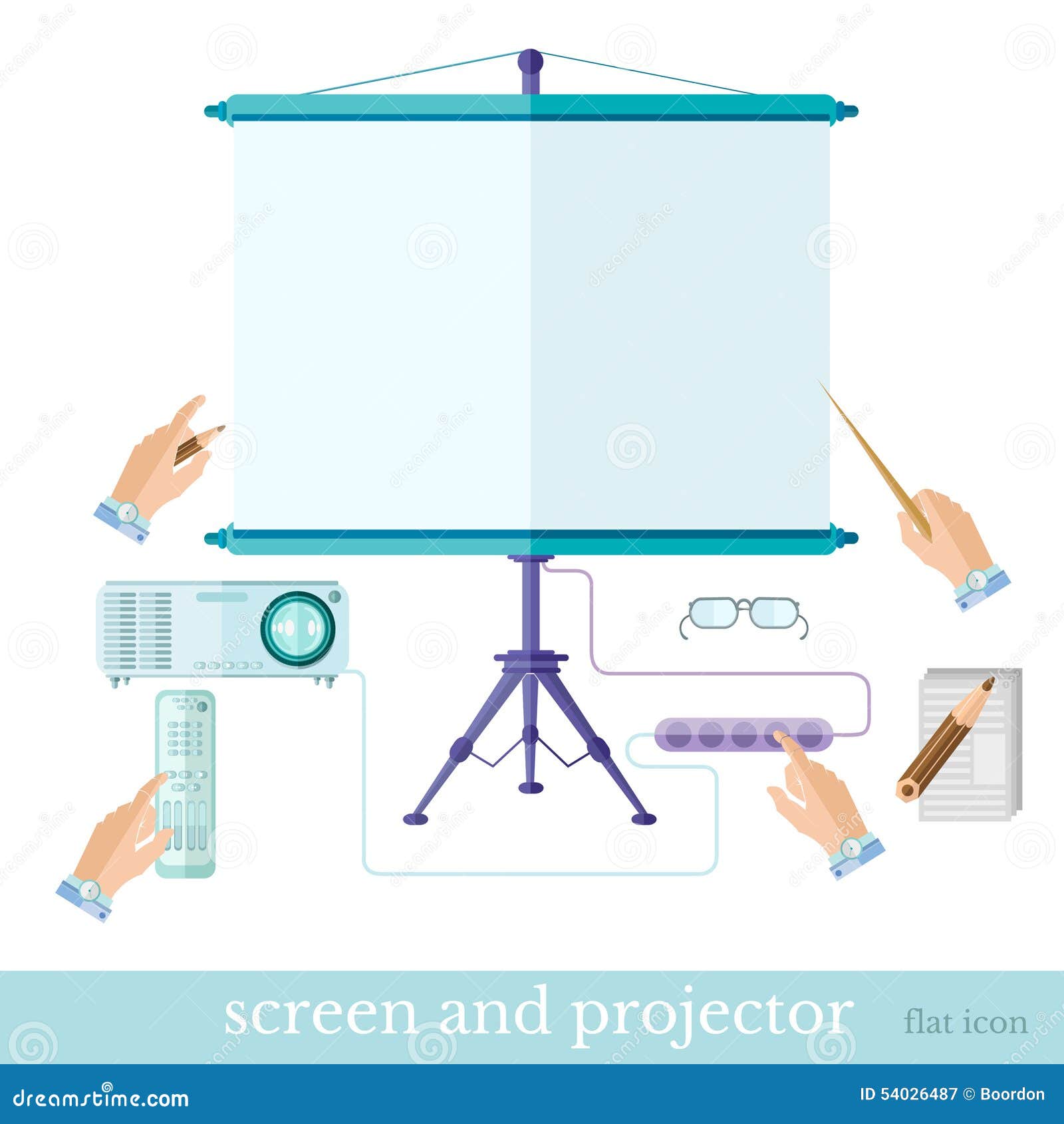 Flat Business Or Education Presentation Illustration With Equipment ...