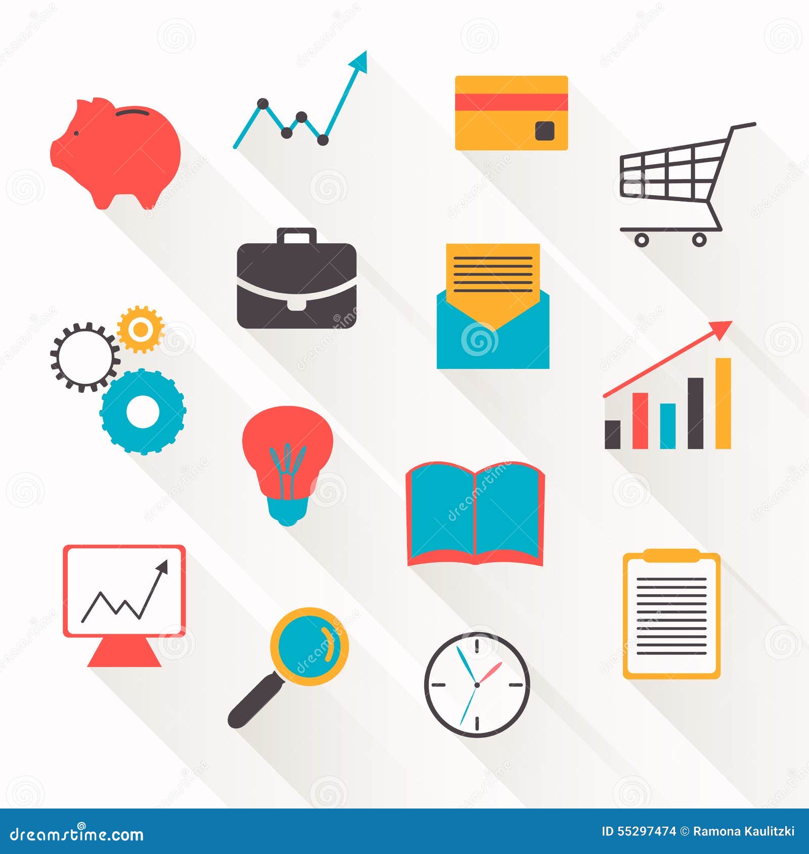 Flat Business Icons stock illustration. Illustration of flat - 55297474
