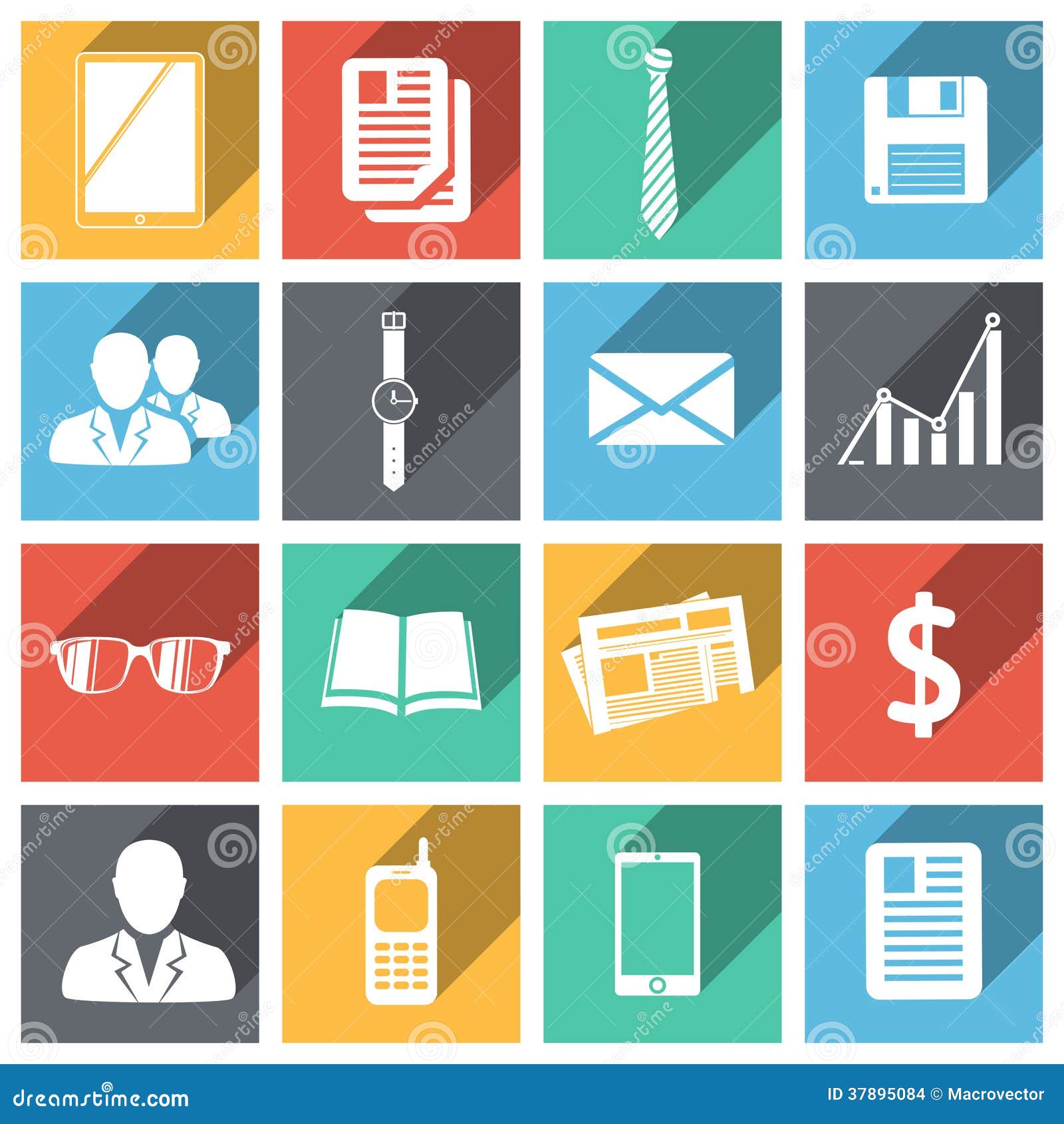 Flat business icons set stock vector. Illustration of media - 37895084