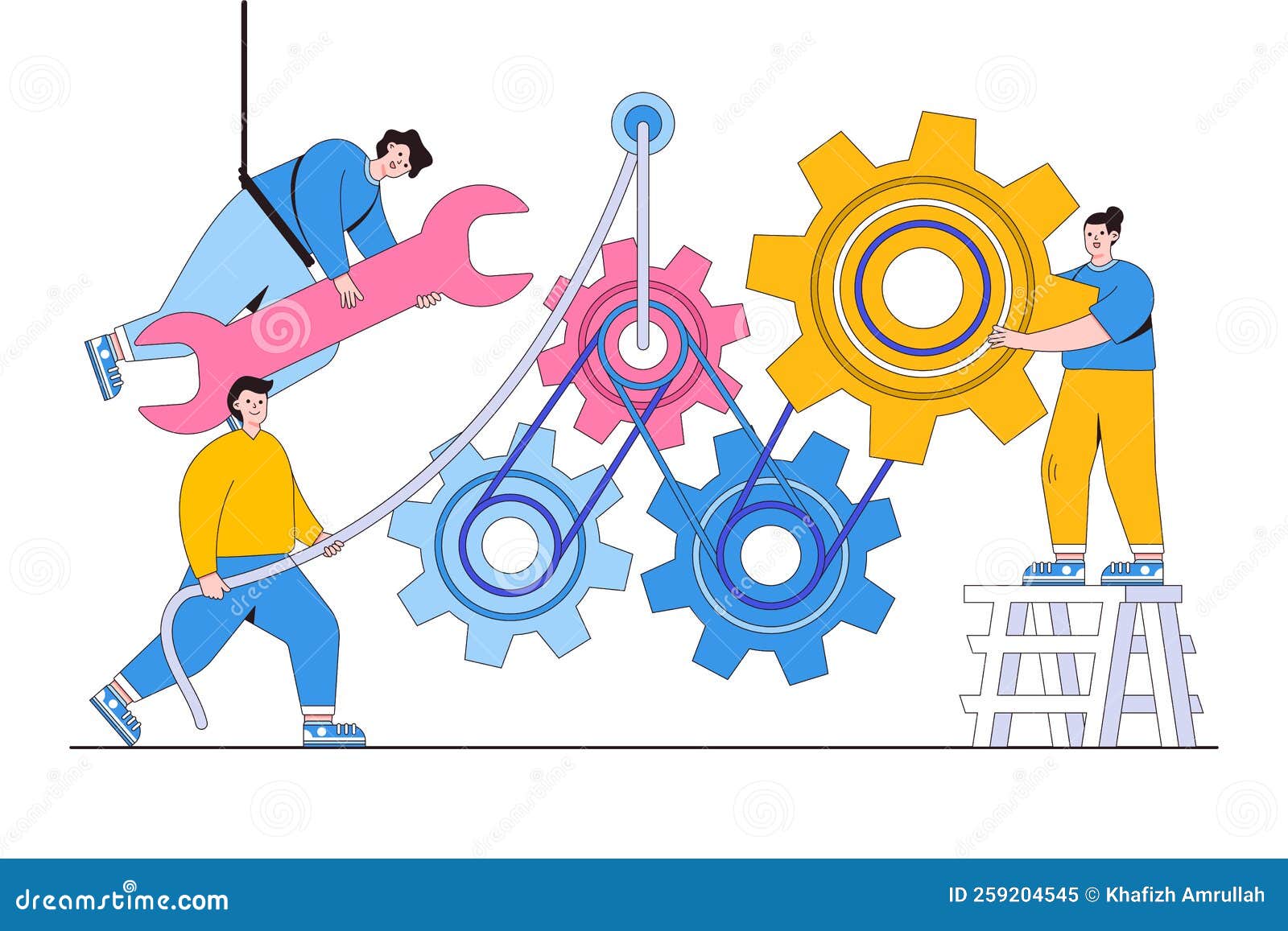 Flat Business Process and Team Working with Cogs and Gear Wheel Concept ...