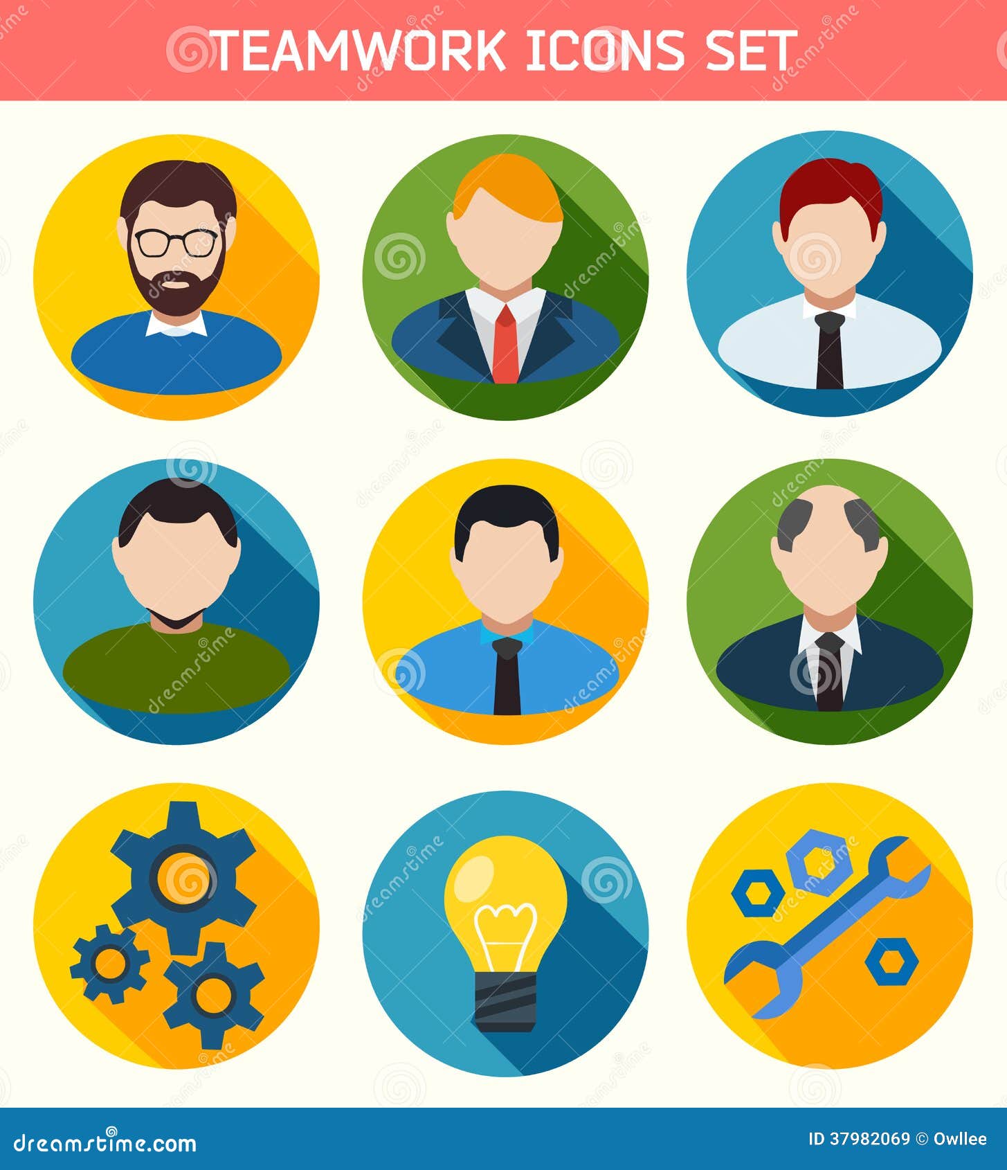 Flat Business Teamwork Icons Set. Stock Vector - Illustration of person ...
