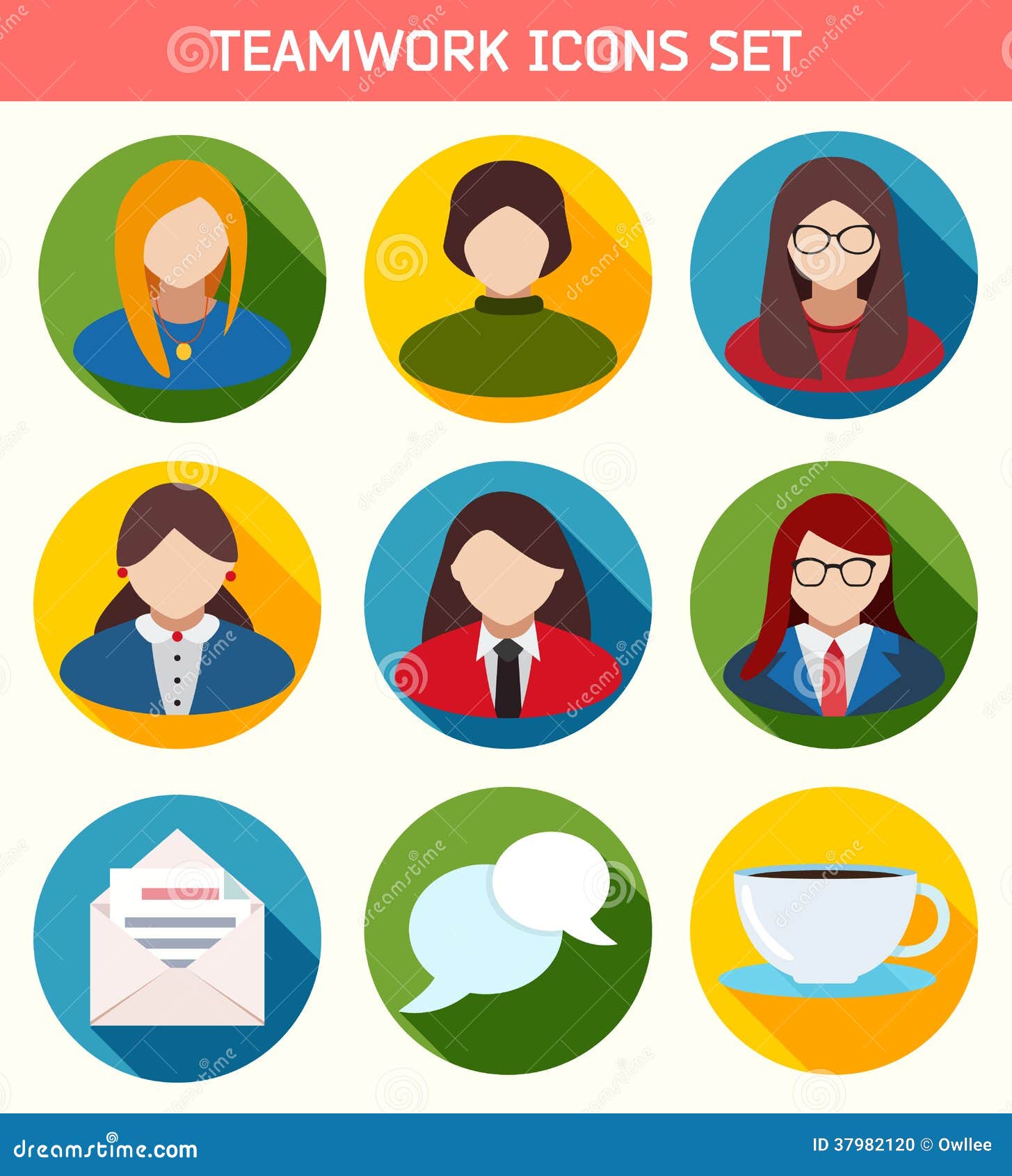 Flat Business Teamwork Icons Set. Stock Vector - Illustration of office ...