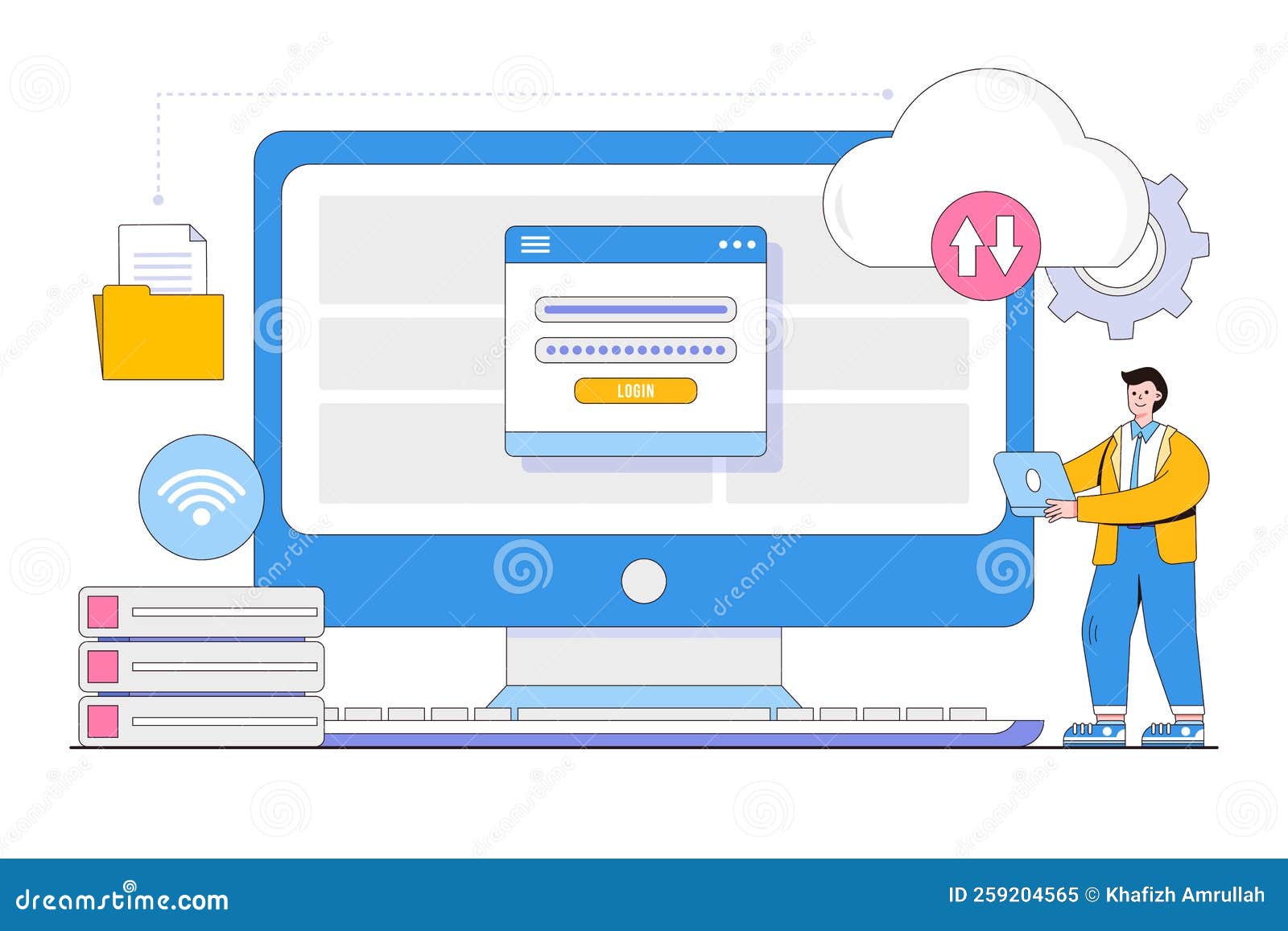Flat Business Technology Cloud Computing Service and File Upload Backup on Cloud Server Storage ...