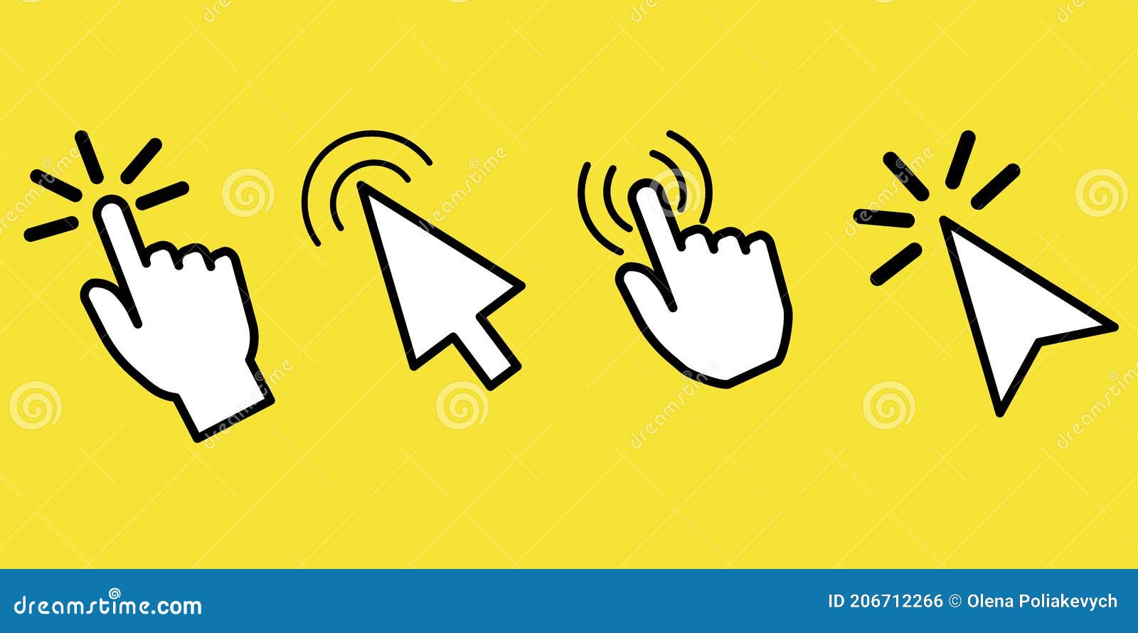 Flat Button with Cursors on Yellow Background. Pointer Icon. Cursor ...