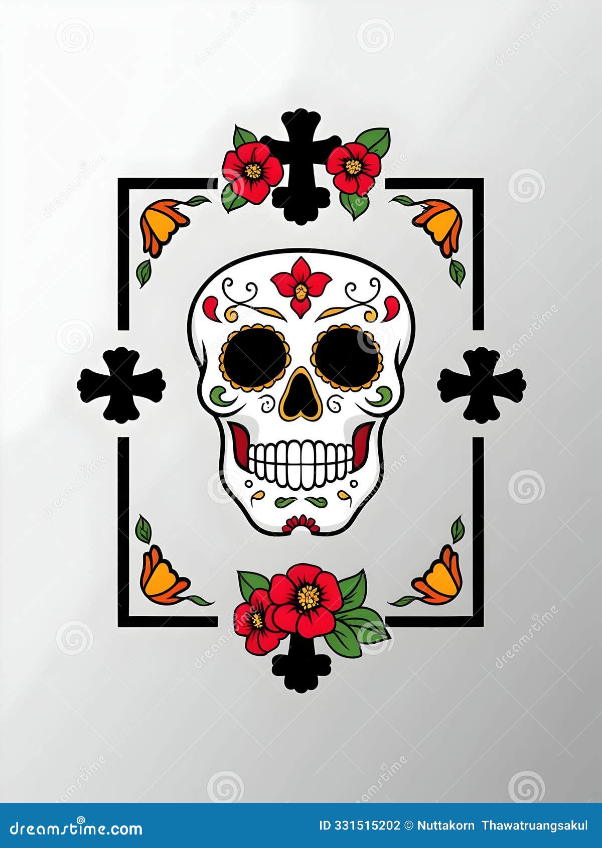 Flat Calavera and Cross Border with Copy Space Concept As a Border ...