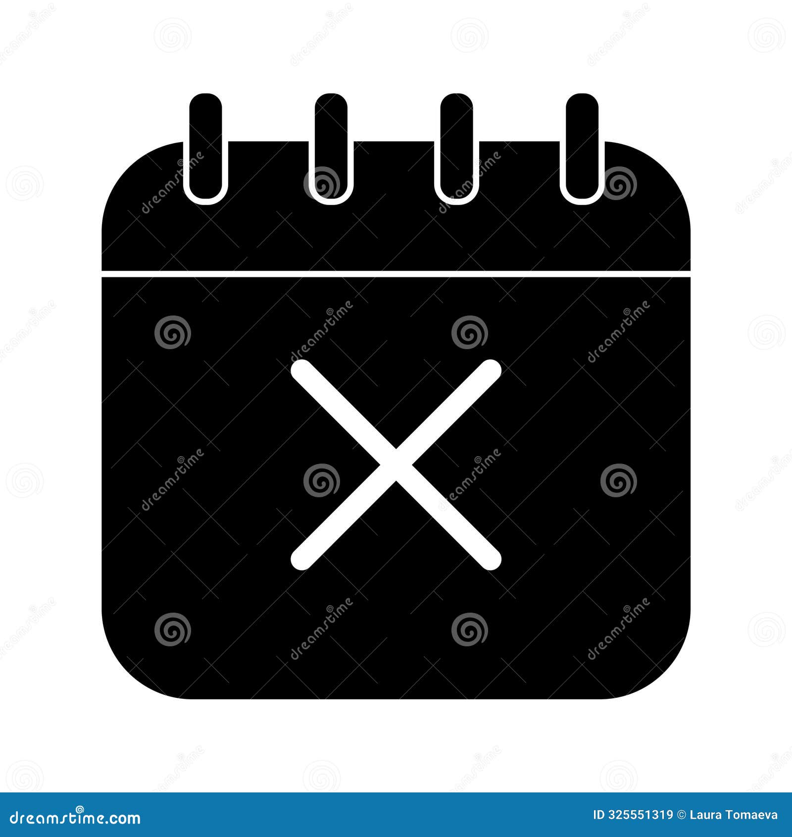 Flat Calendar Icon with Cancel Mark in Black and White Vector ...