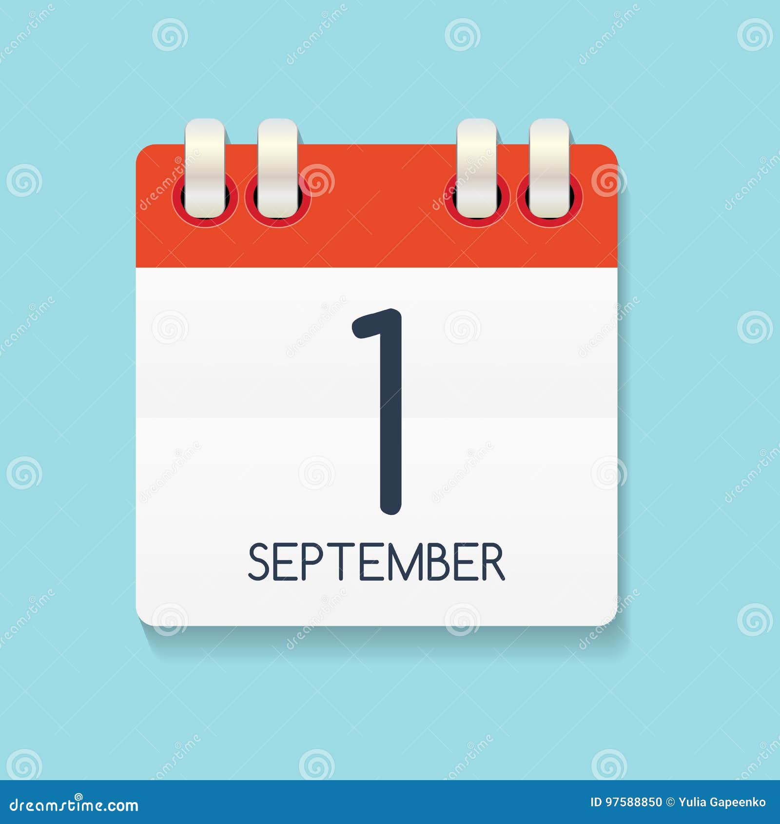 Flat Calendar Icon of 1 September. Vector Illustration Stock Vector ...