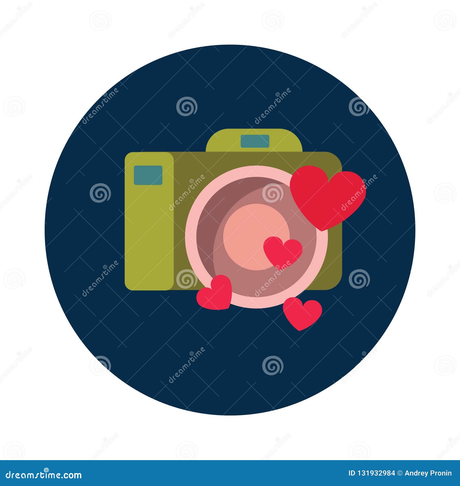 Flat Camera with Heart on White Background Stock Vector - Illustration ...
