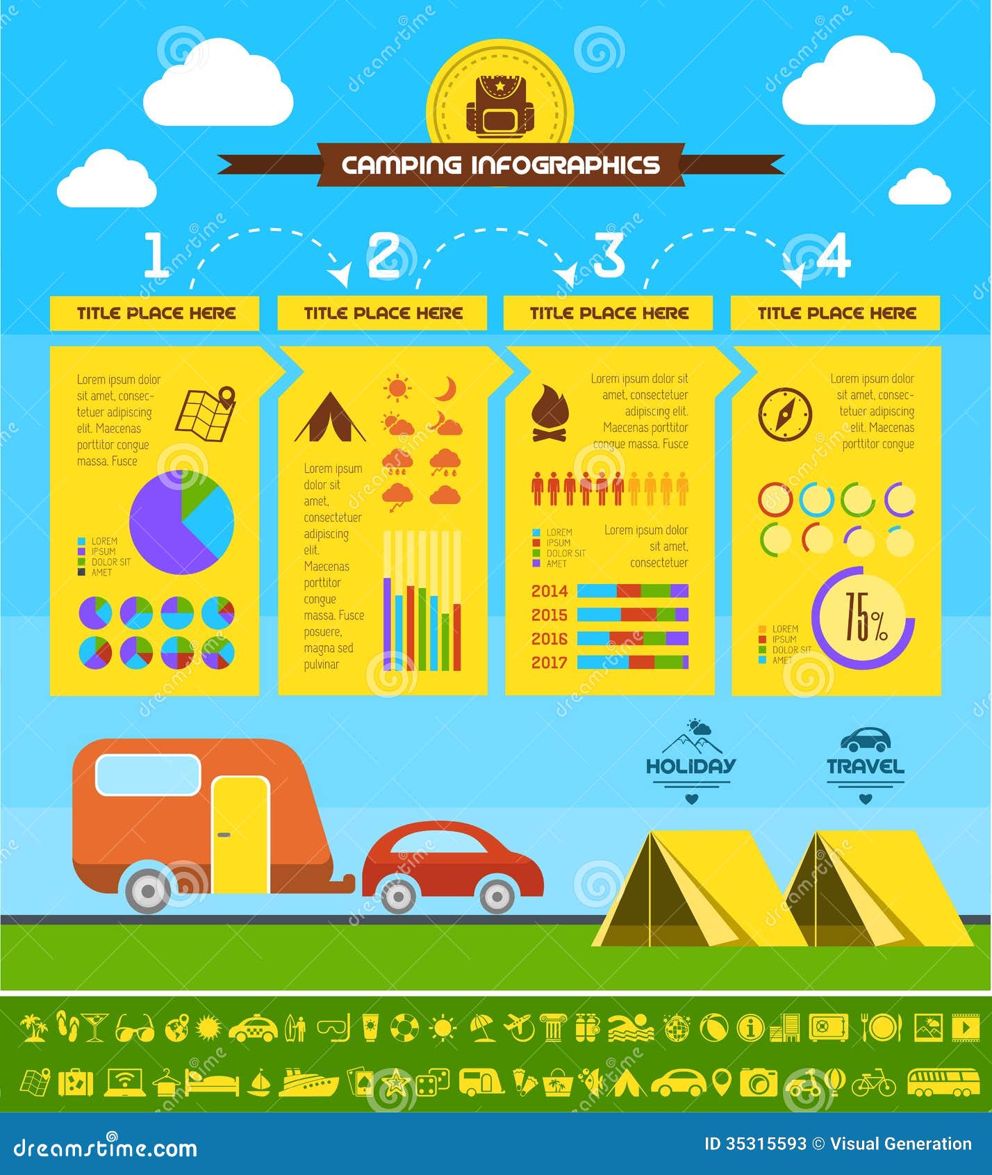 Flat Camping Infographic Template. Stock Vector - Illustration of ...