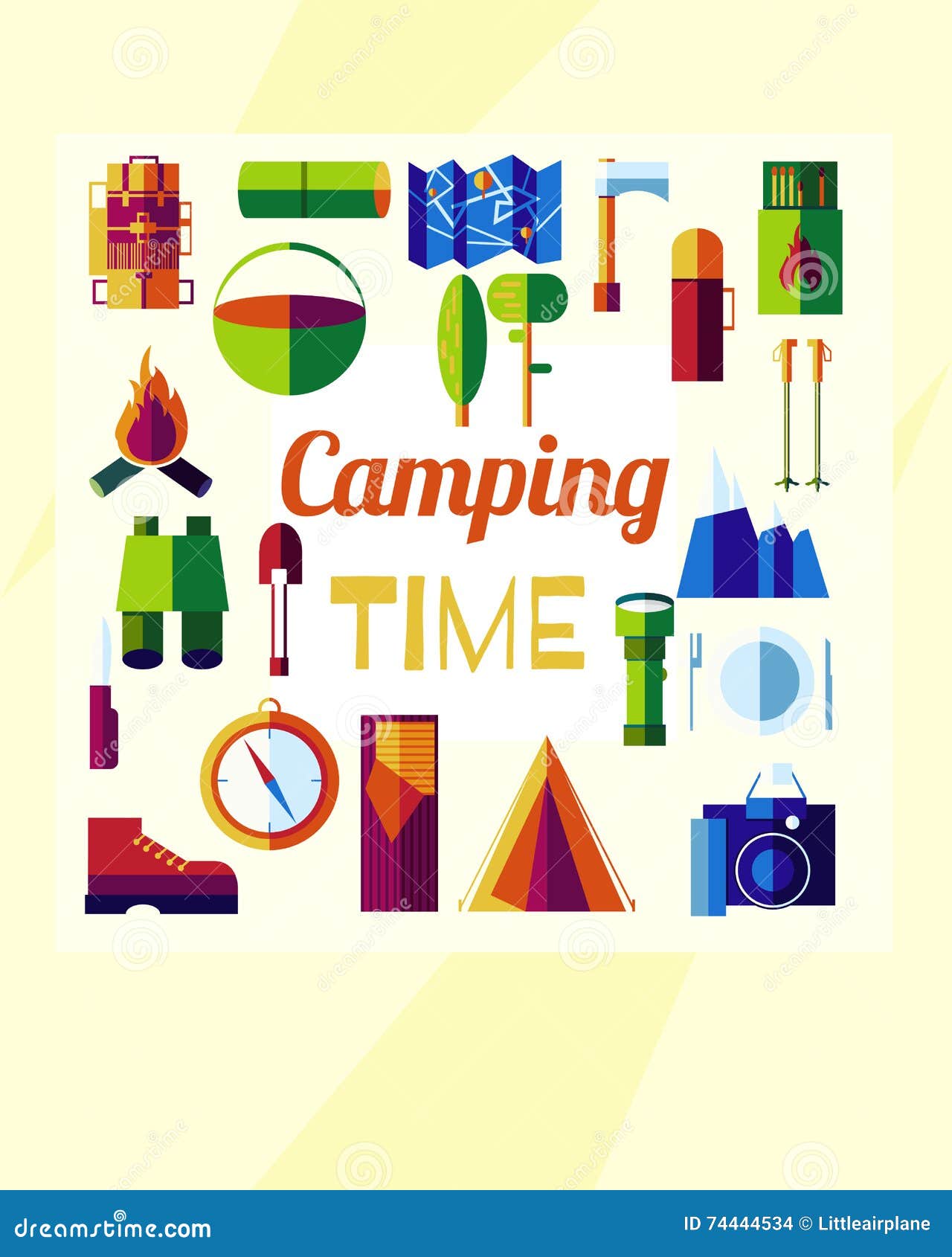 Flat camping time stock vector. Illustration of hiking - 74444534