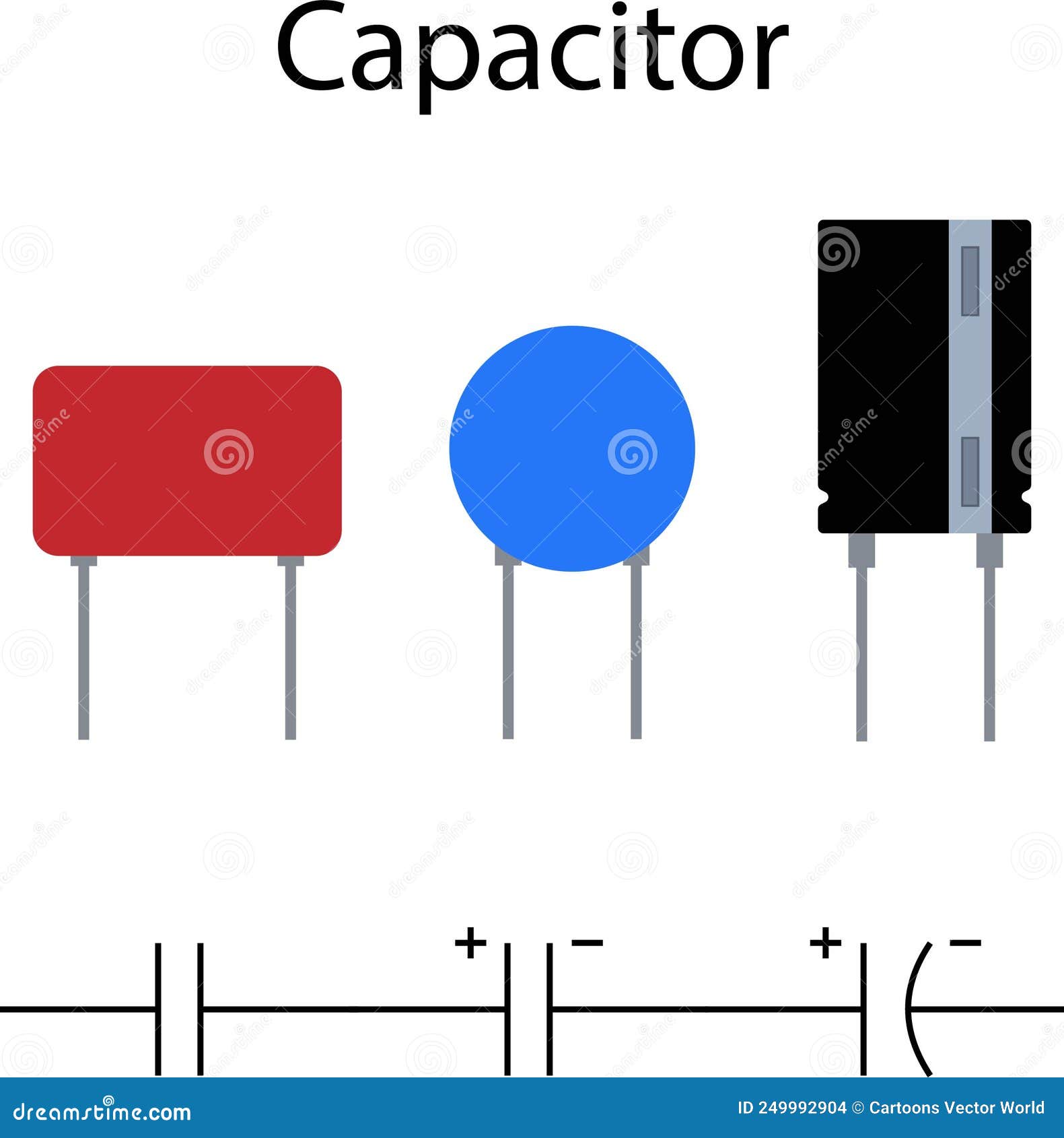 Flat Capacitor Electronic Component with Symbols Vector Illustration ...