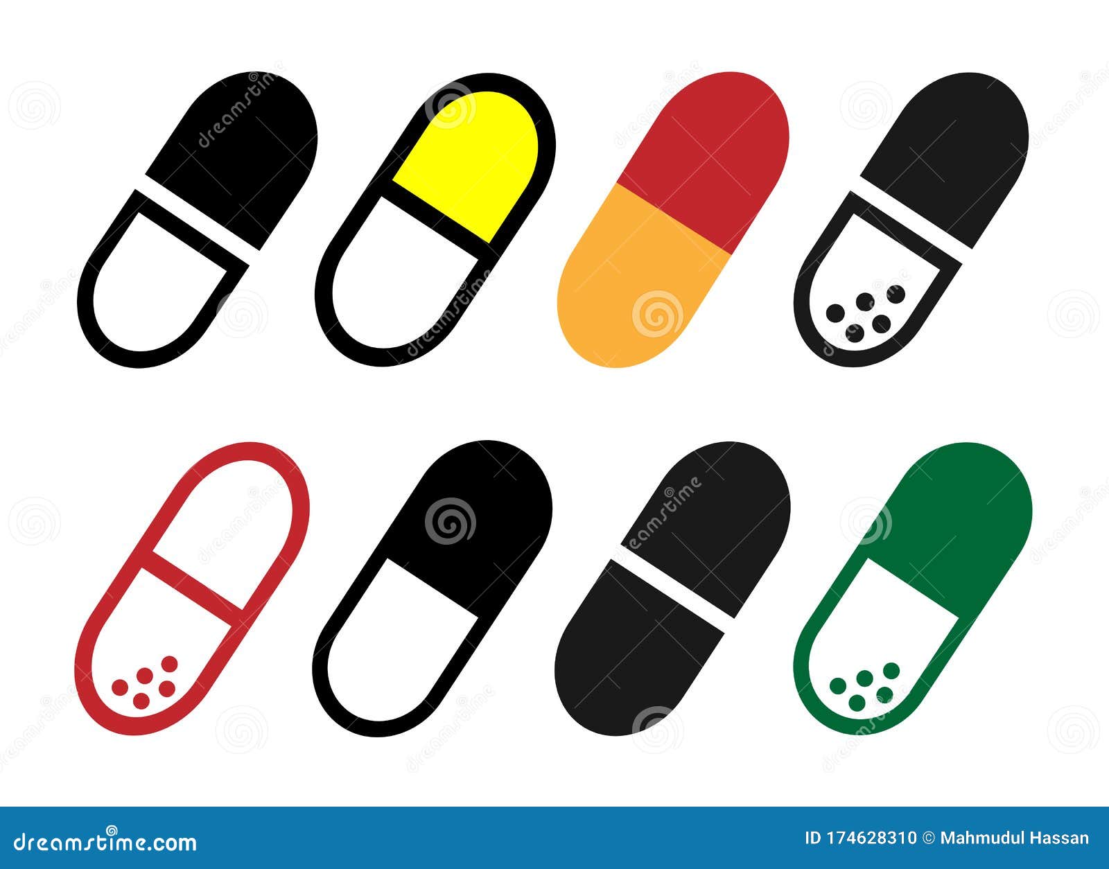 Flat Capsule Icon Set Vector Illustration â€“ Vector Stock Vector ...