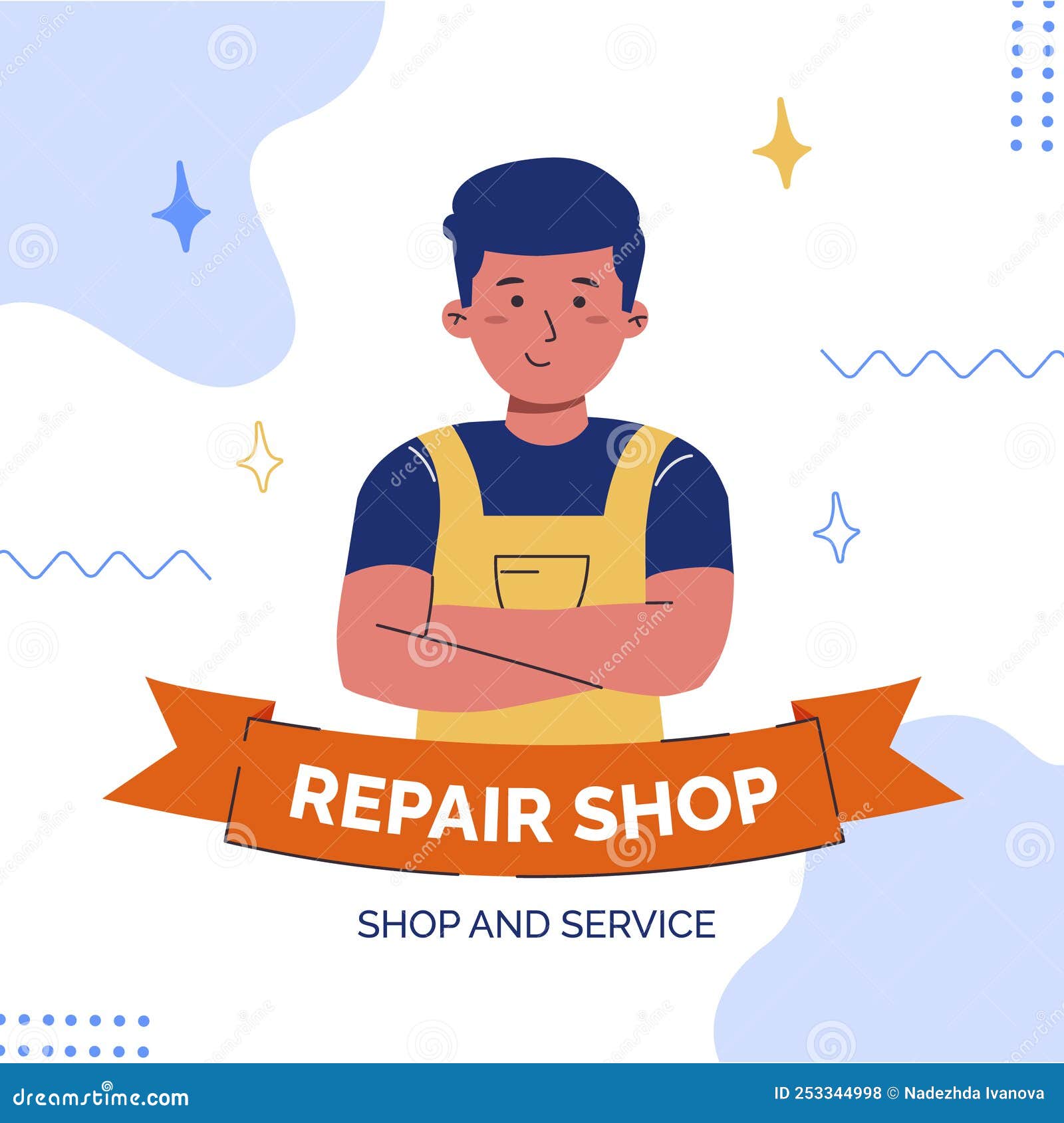 Flat Car Repair Shop Services Posts Set Vector Illustration. Stock ...