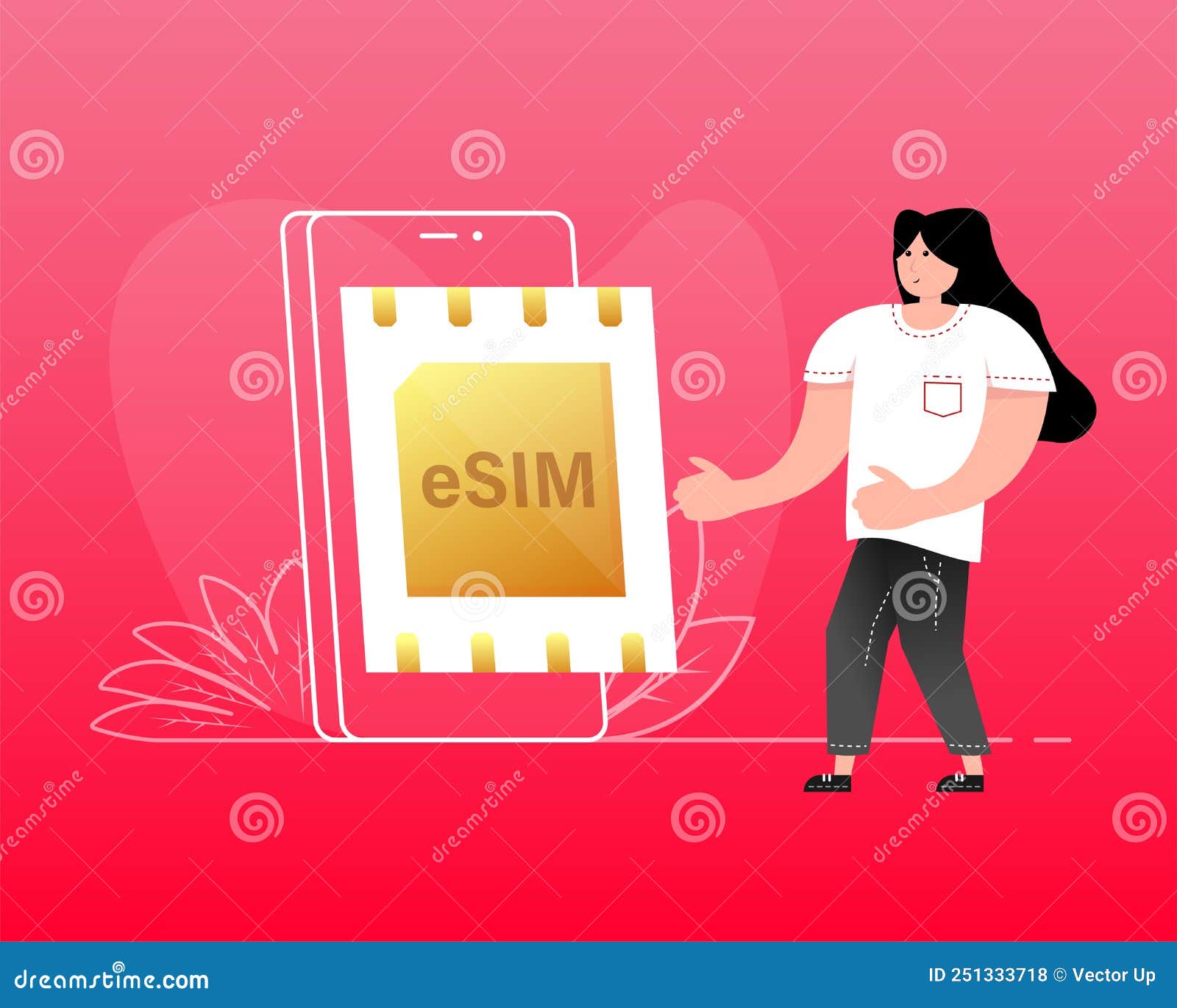 Flat Card with Esim People. Flat Illustration. Icon Vector. Stock ...