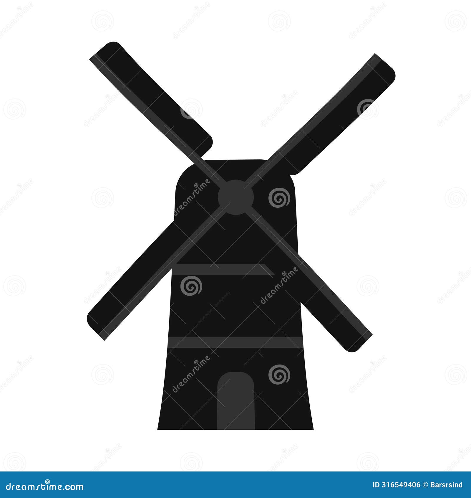 Flat Cartoon Black Mill Building Icon Illustration Stock Illustration ...