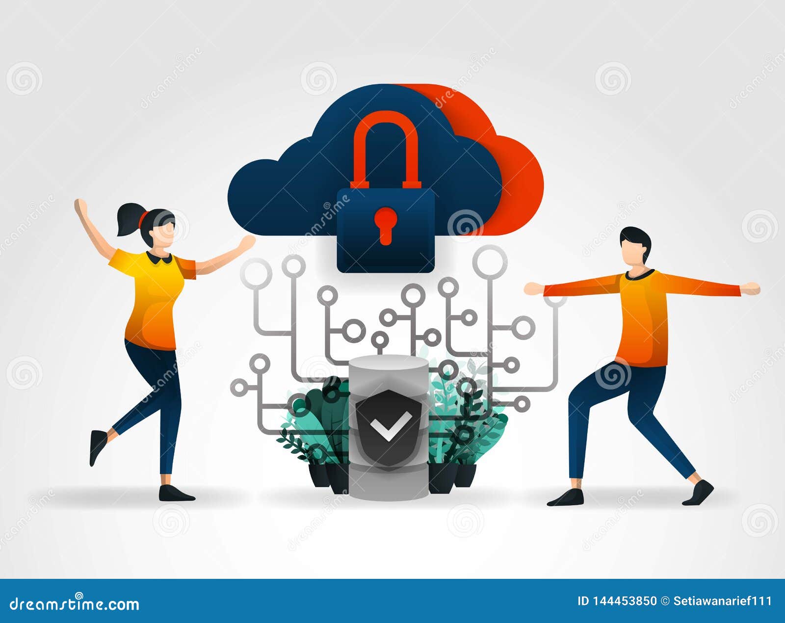 Flat Cartoon Character. Cloud Storage is Protected from Viruses and ...