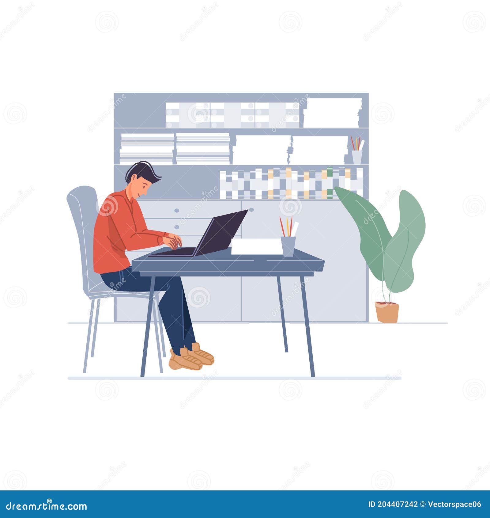 Flat Cartoon Character at Work, Vector Illustration Concept Stock ...