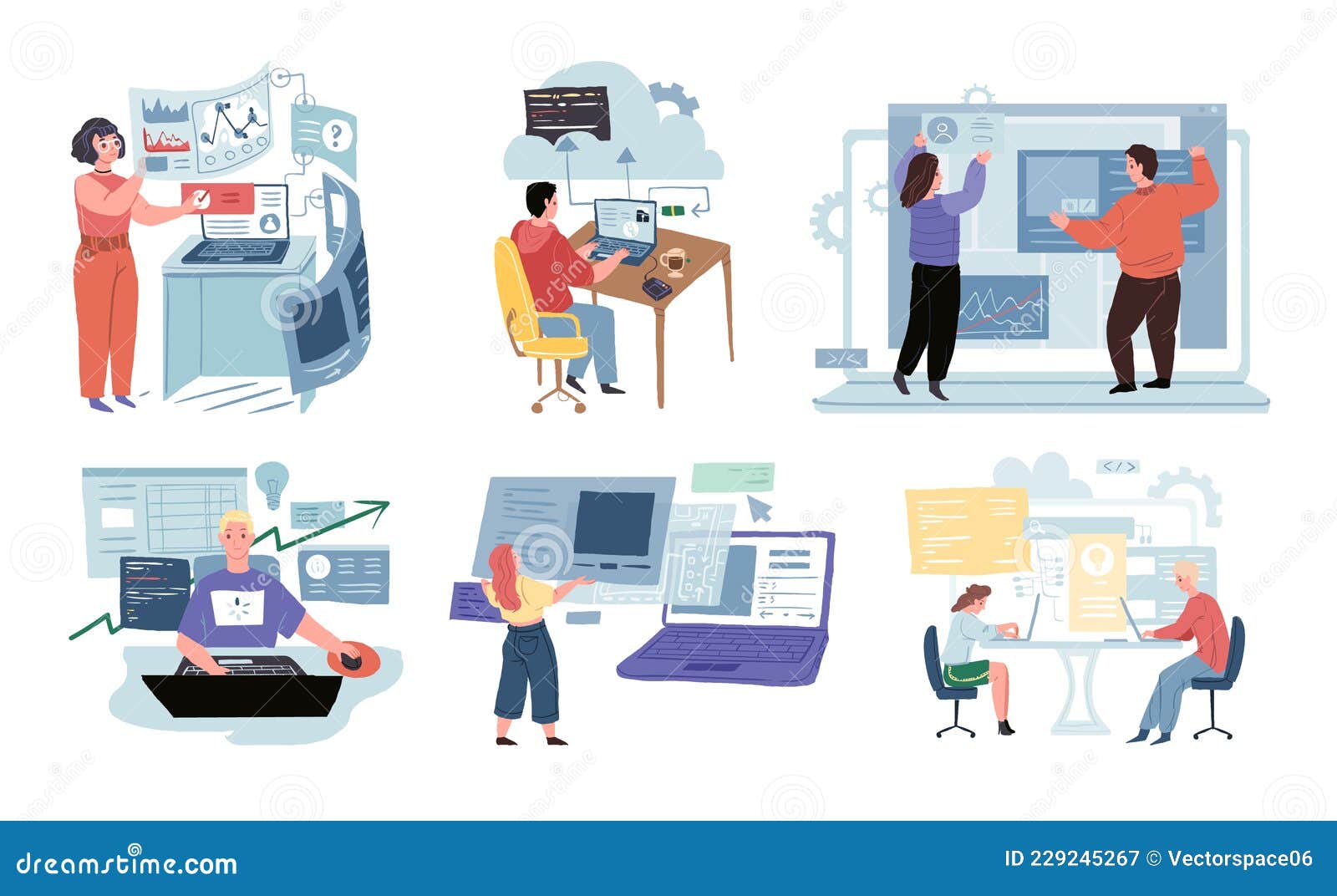 Flat Cartoon Characters,business Development Workflow Vector ...