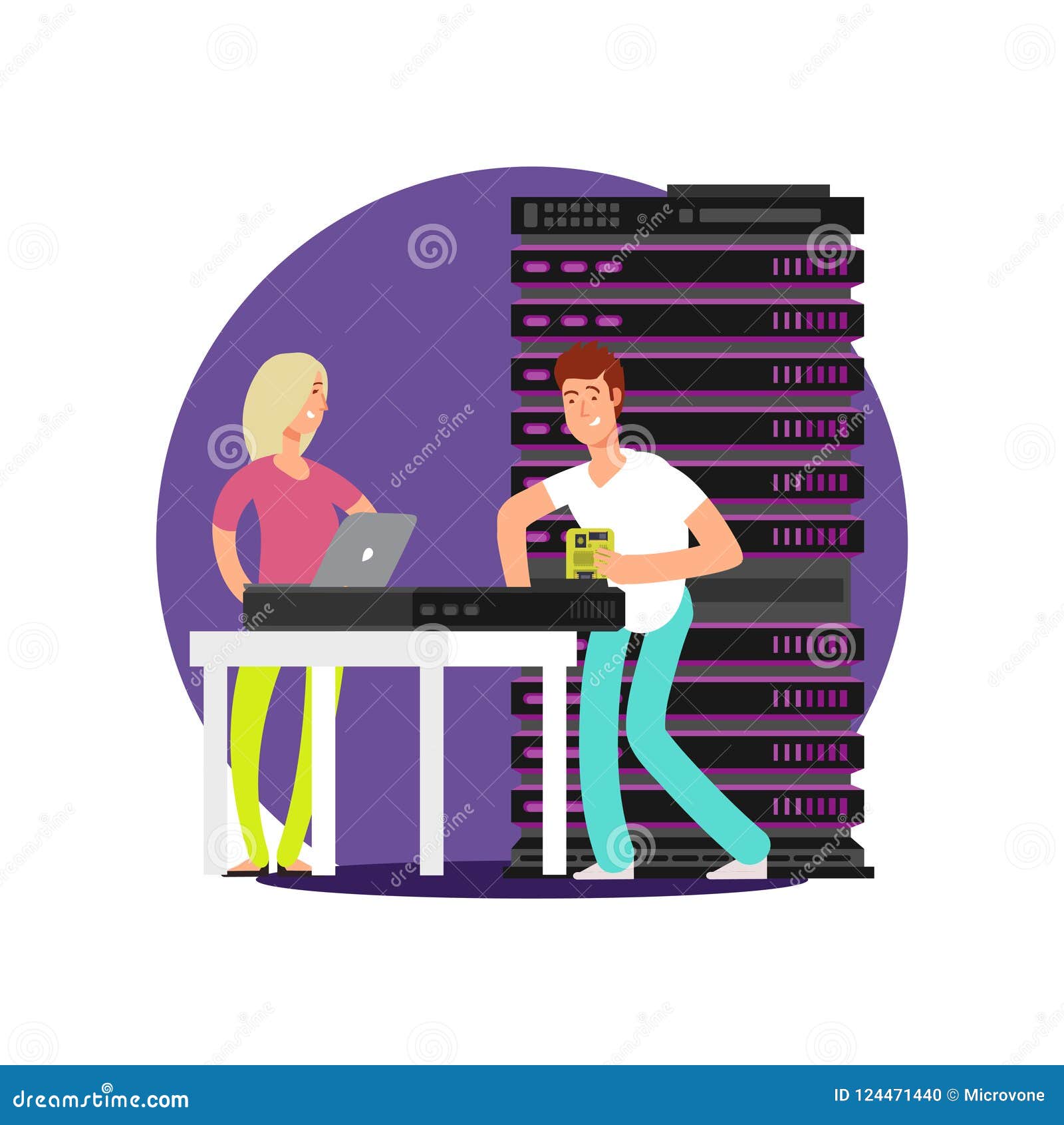 Flat Cartoon Characters Server Administrators Vector Illustration ...