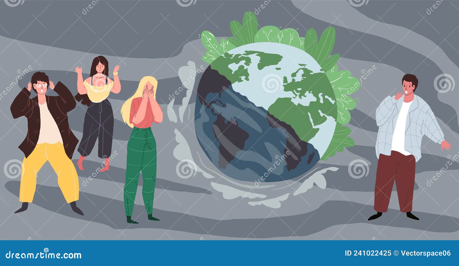 Flat Cartoon Characters Shocked by State of Planet Earth,environmental ...
