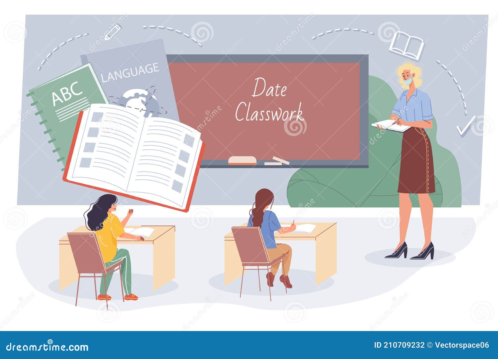 Flat Cartoon Characters Students and Teacher,offline Online Education ...