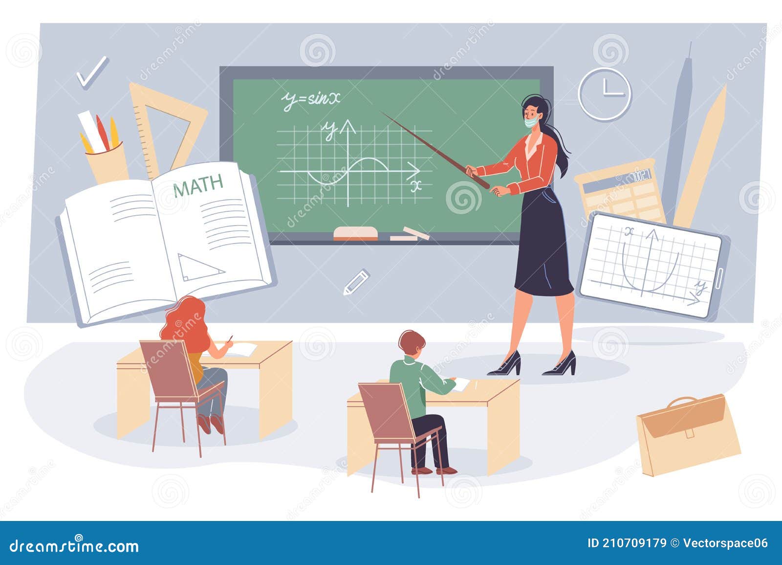 Flat Cartoon Characters Students and Teacher,offline Online Education ...