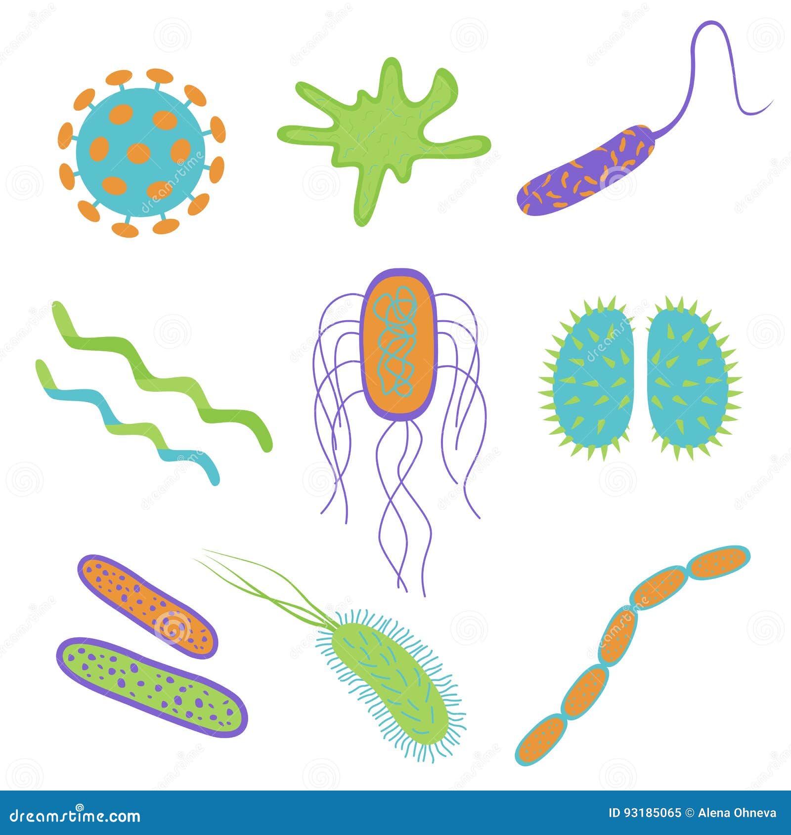 Flat Cartoon Design Germs and Bacteria Icons on White Background Stock ... Flat Cartoon Design Germs and Bacteria Icons on White Background Stock ...