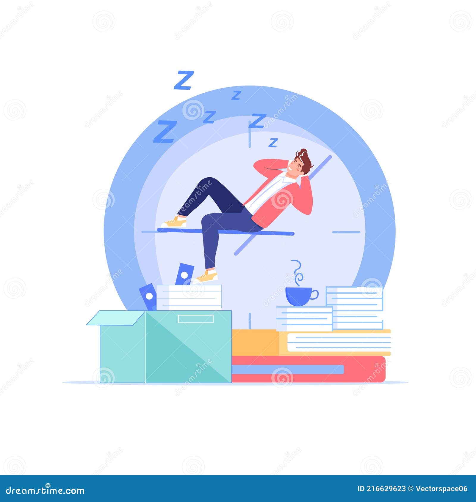 Flat Cartoon Employee Characters Procrastination at Work Vector ...