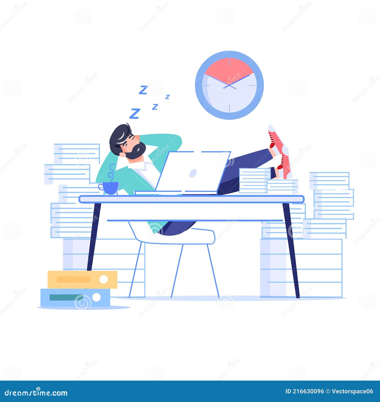 Flat Cartoon Employee Characters Procrastination At Work Vector Illustration Concept ...