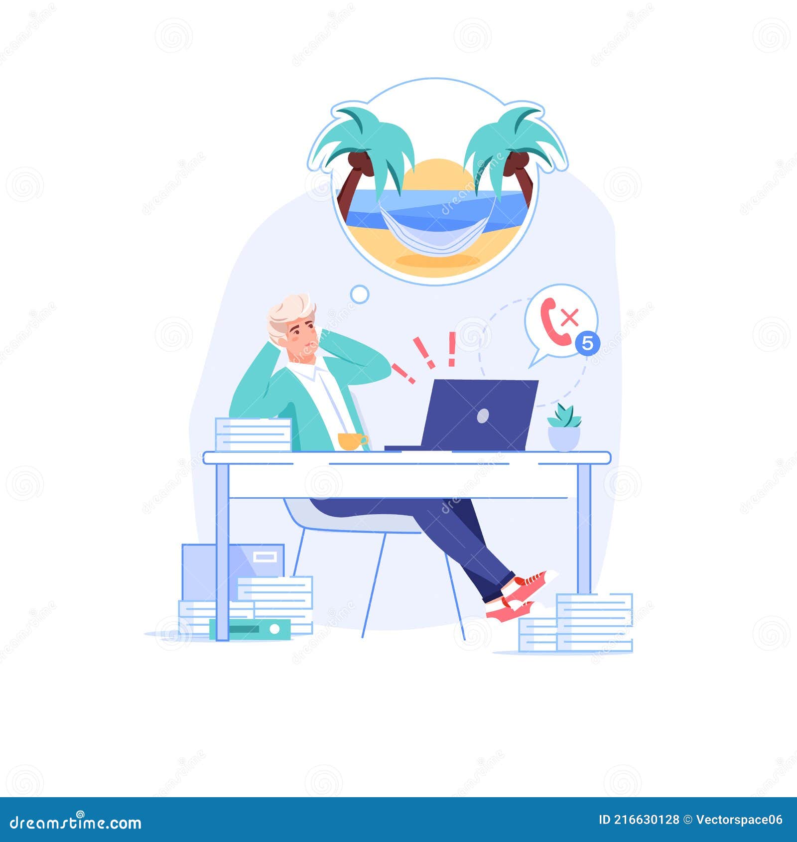 Flat Cartoon Employee Characters Procrastination At Work Vector Illustration Concept ...