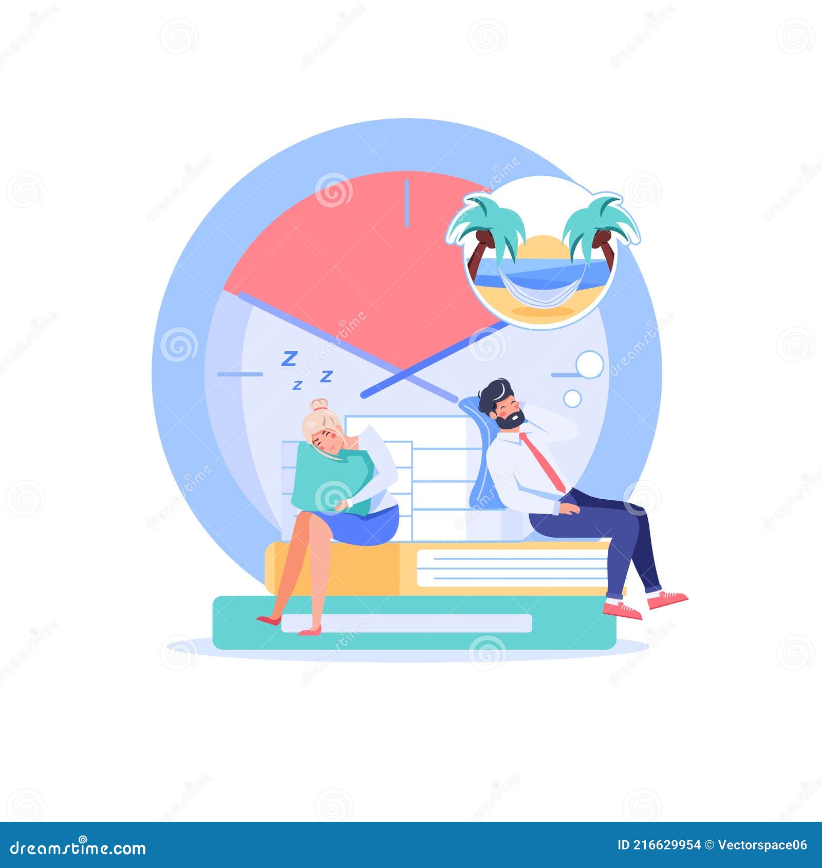 Flat Cartoon Employee Characters Procrastination at Work Vector ...