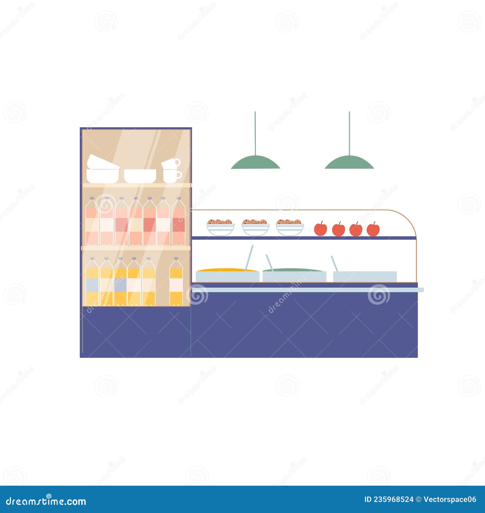 Flat Cartoon Food and Drinks in Display Window and Fridge,fast Food ...